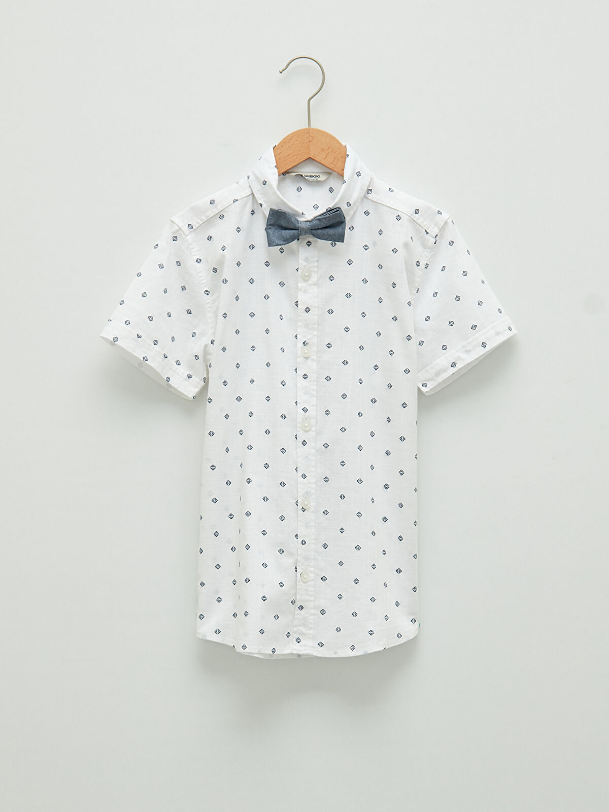 Desenli Kısa Kollu Poplin Erkek Çocuk Gömlek ve Papyon