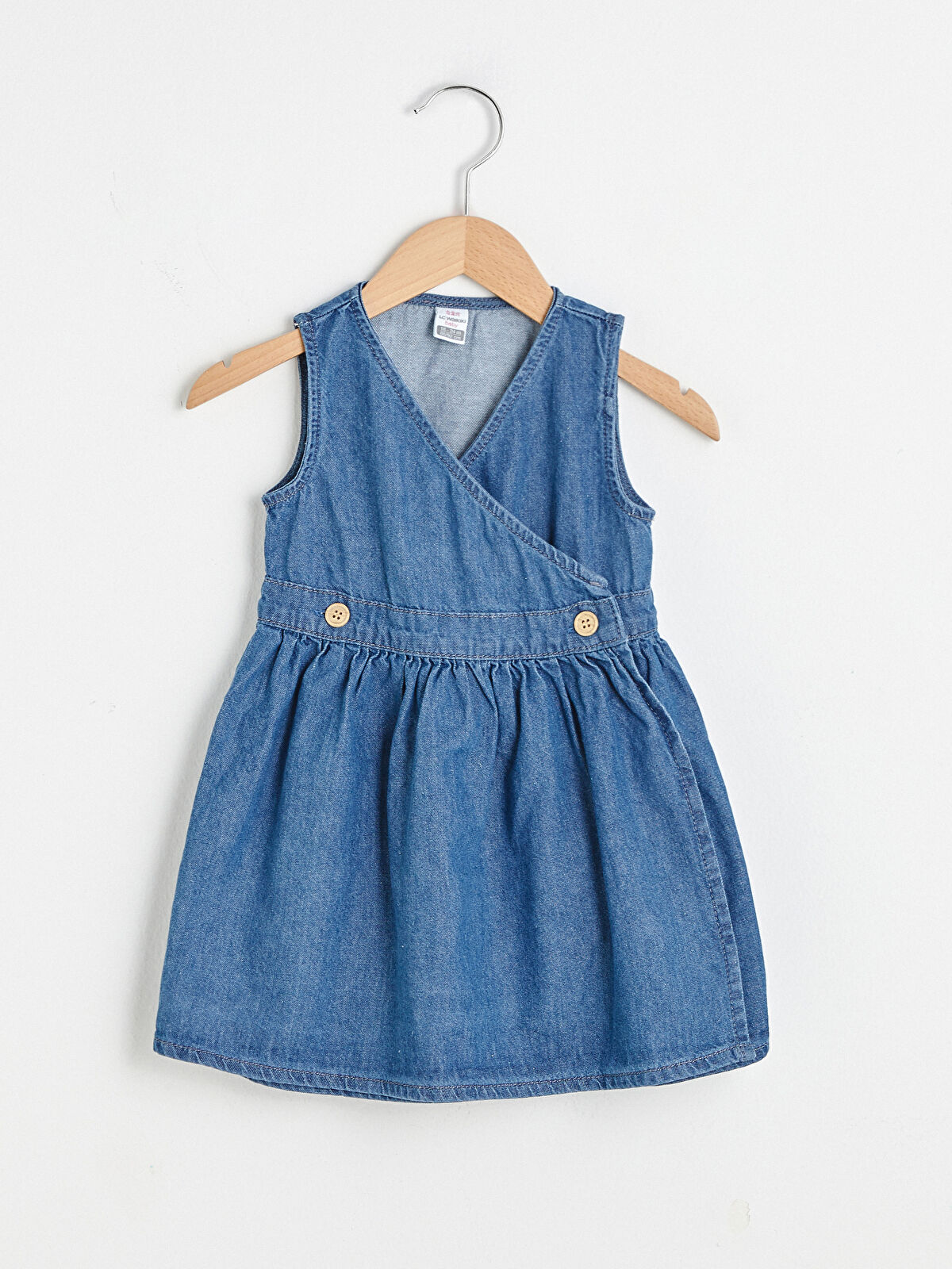 LCW GREEN V Yaka Kolsuz Kız Bebek Jean Elbise