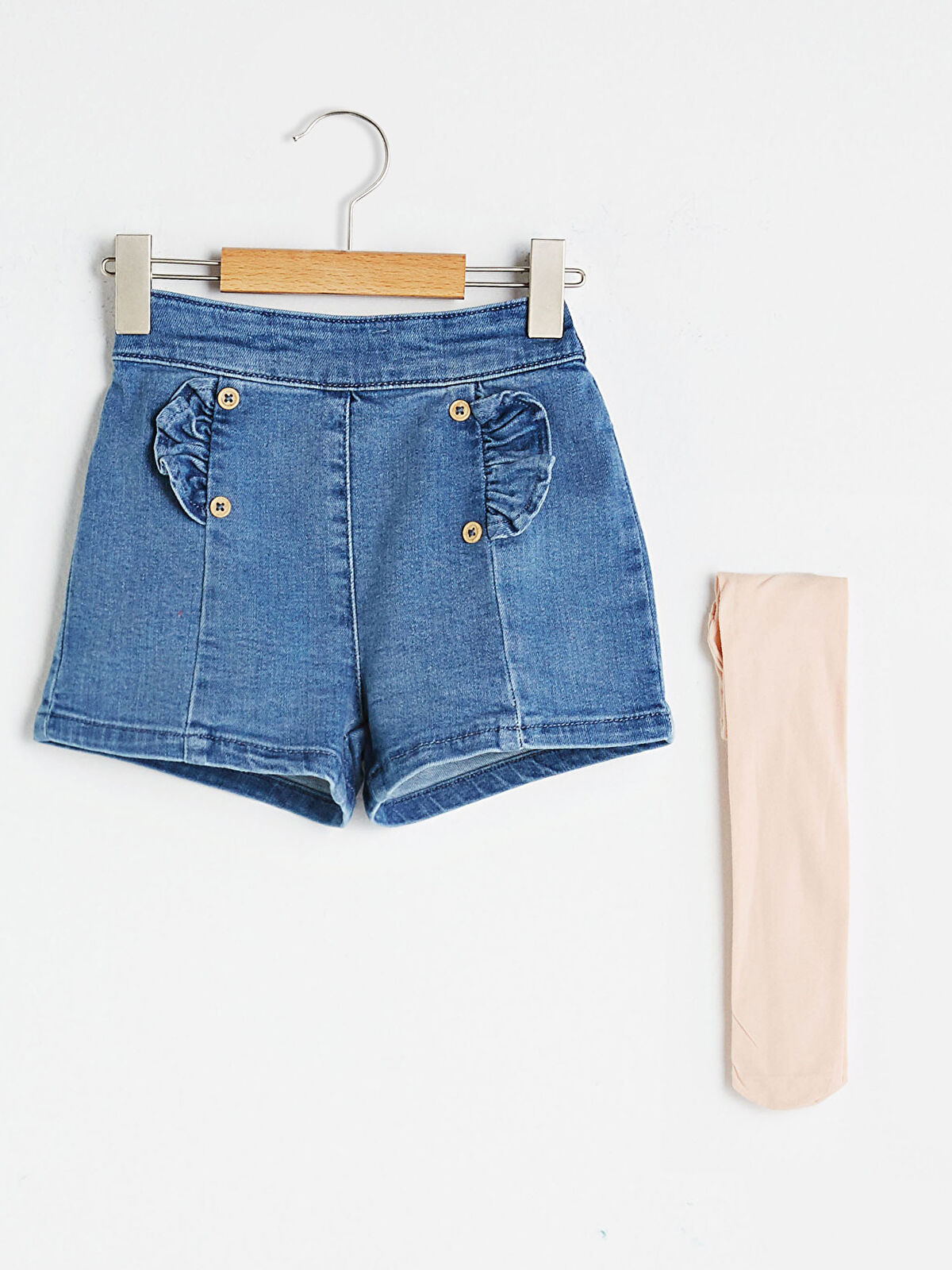 LCW GREEN Basic Kız Bebek Jean Şort ve Külotlu Çorap Takım 2'li