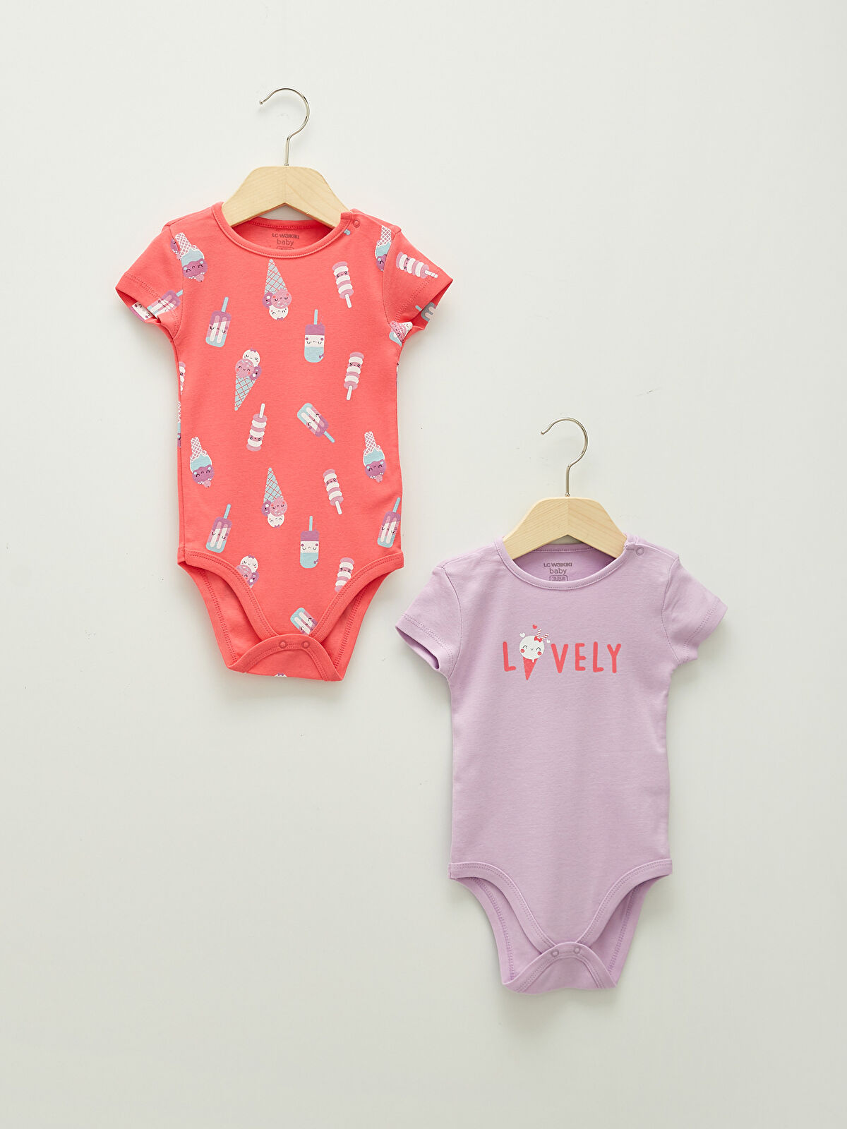 Bisiklet Yaka Kısa Kollu Baskılı Pamuklu Unisex Bebek Çıtçıtlı Body 2'li