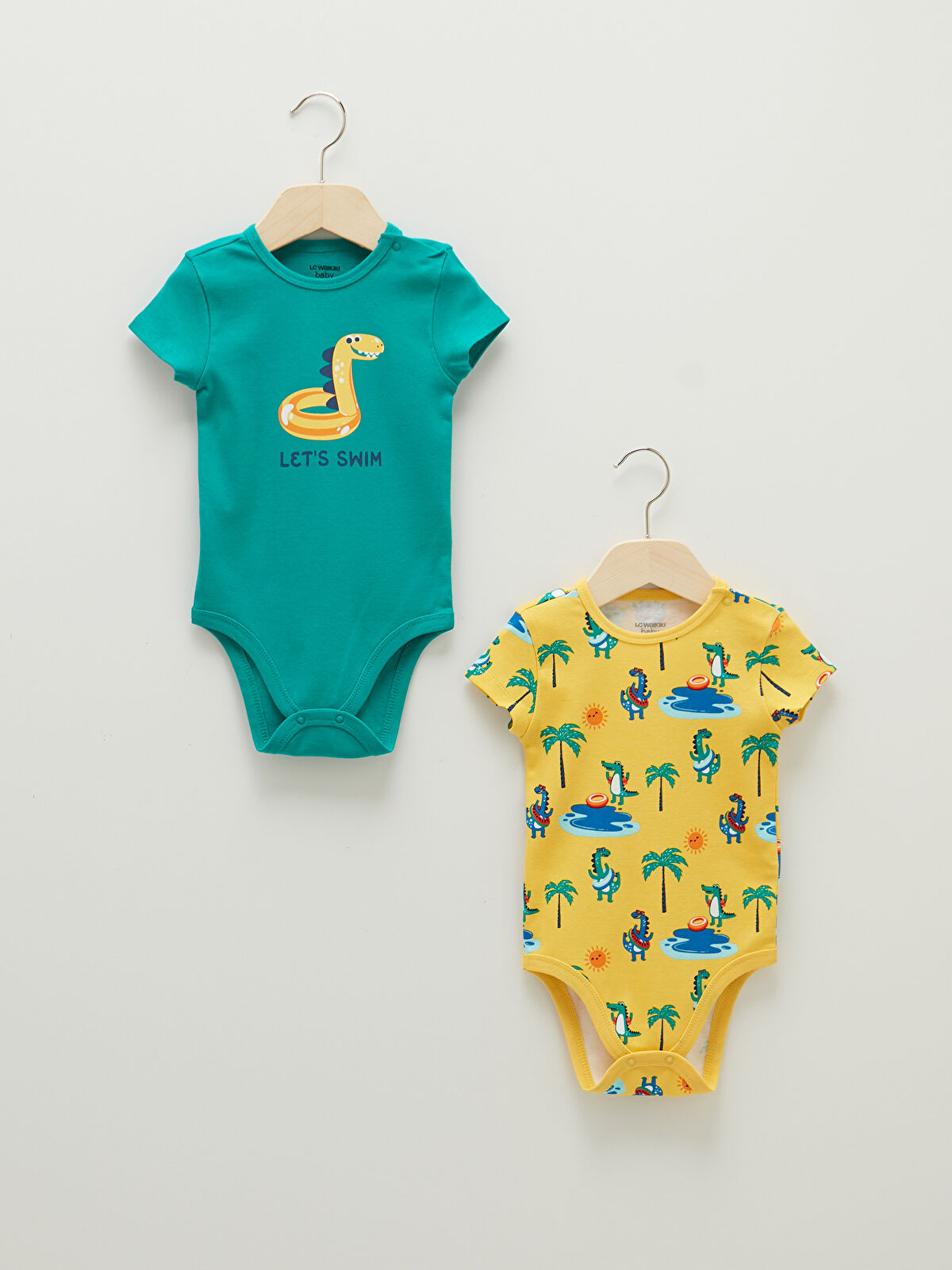 Bisiklet Yaka Kısa Kollu Baskılı Unisex Bebek Çıtçıtlı Body 2'li