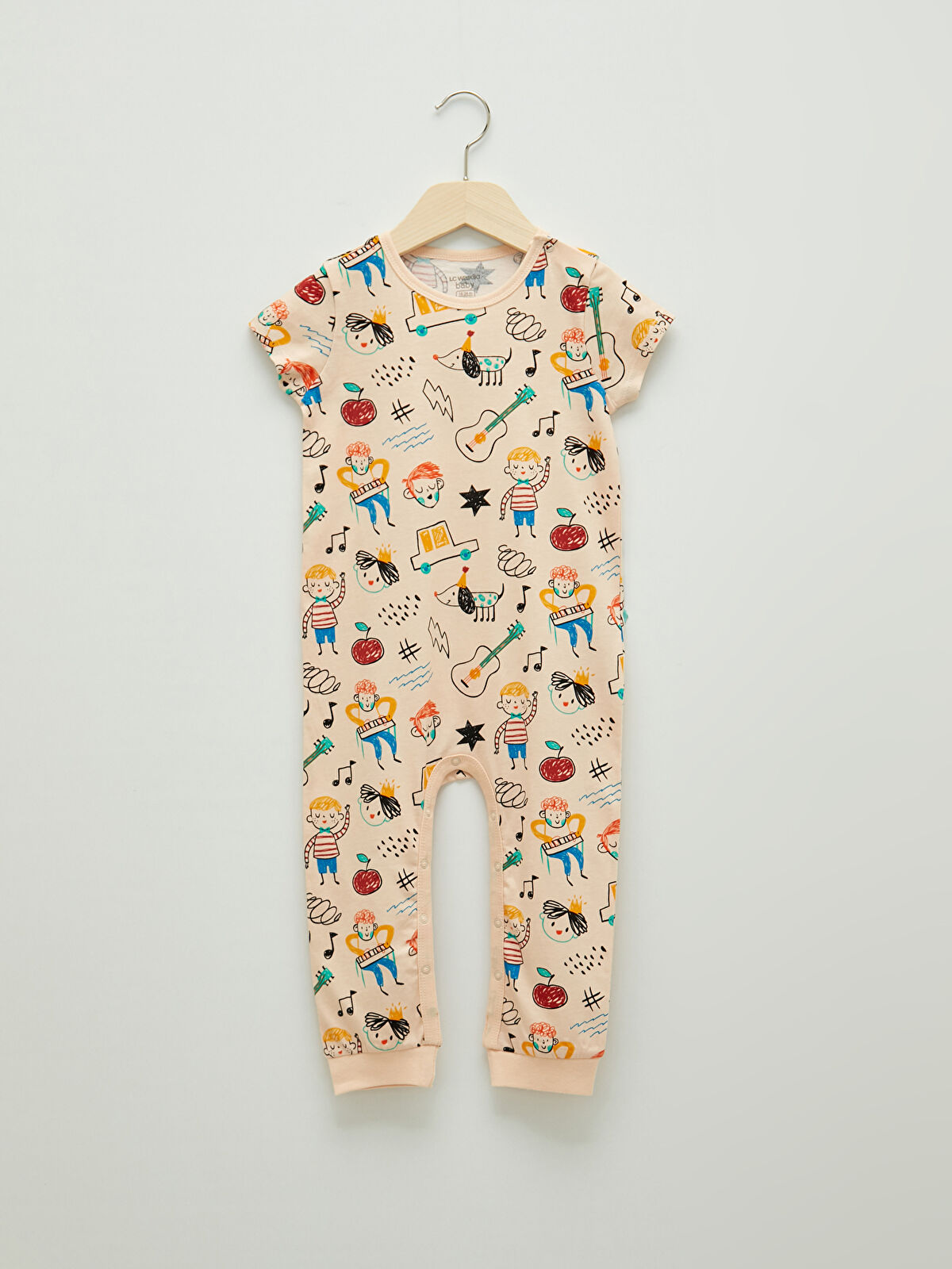 Bisiklet Yaka Kısa Kollu Baskılı Unisex Bebek Tulum