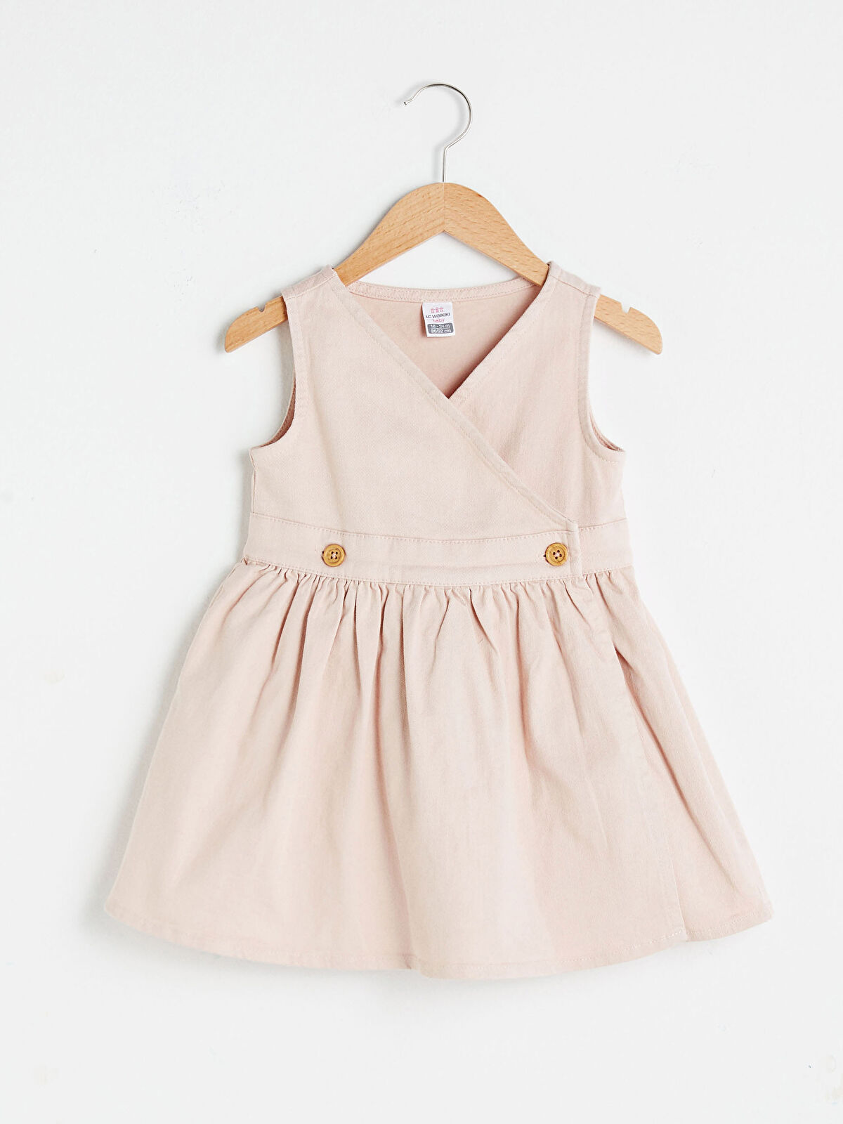 V Yaka Kolsuz Poplin Kız Bebek Elbise