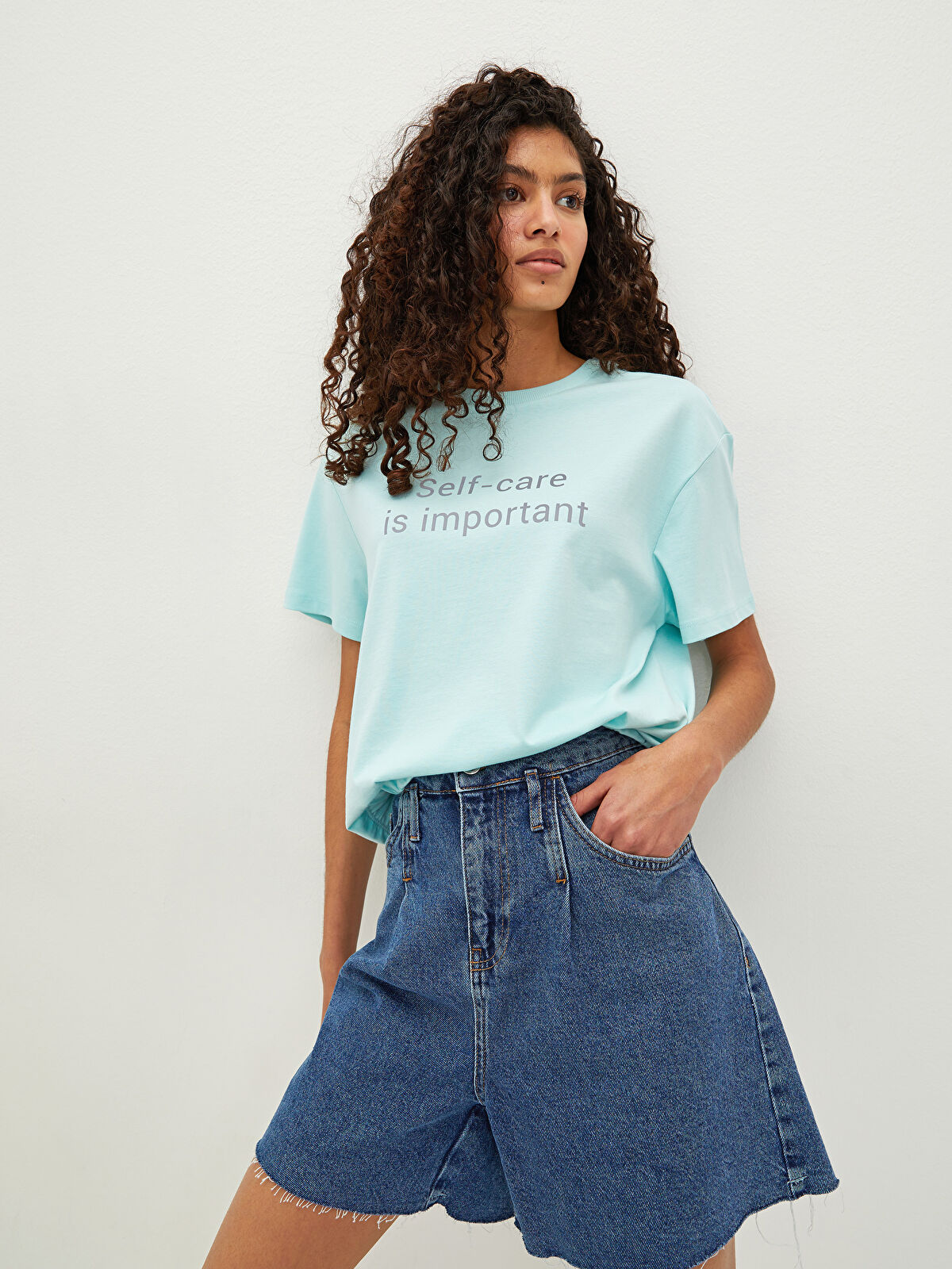 Bisiklet Yaka Baskılı Kısa Kollu Kadın Sweatshirt Anne Kız Kombini