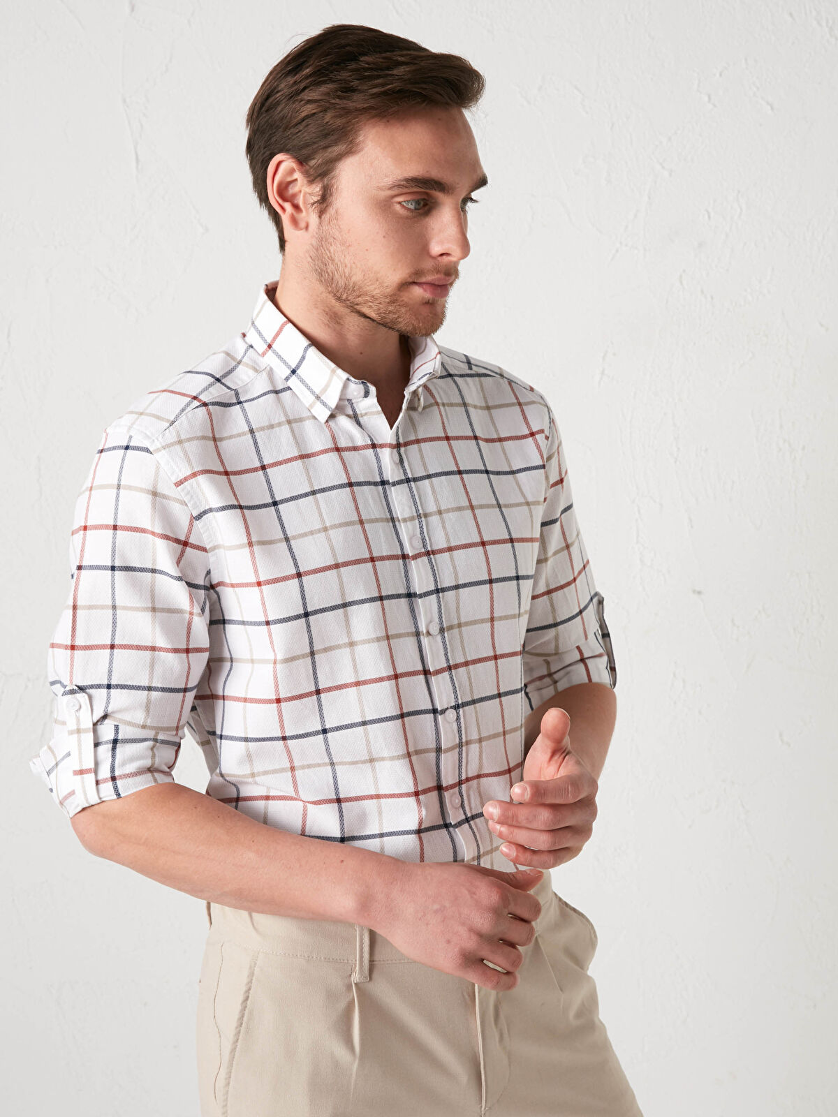 LCW CLASSIC Slim Fit Uzun Kollu Ekose Armürlü Erkek Gömlek