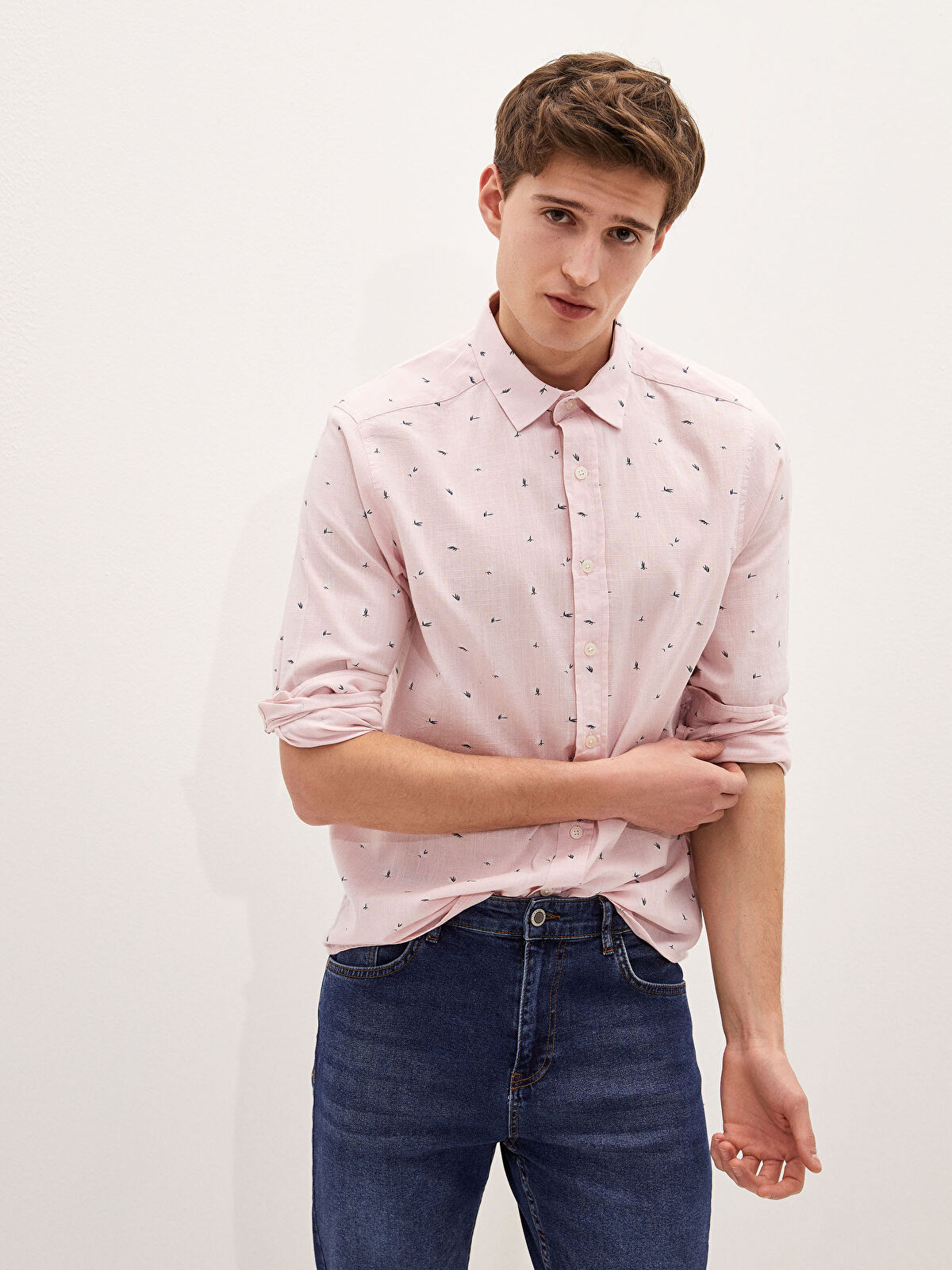 LCW CASUAL Slim Fit Uzun Kollu Desenli Poplin Erkek Gömlek