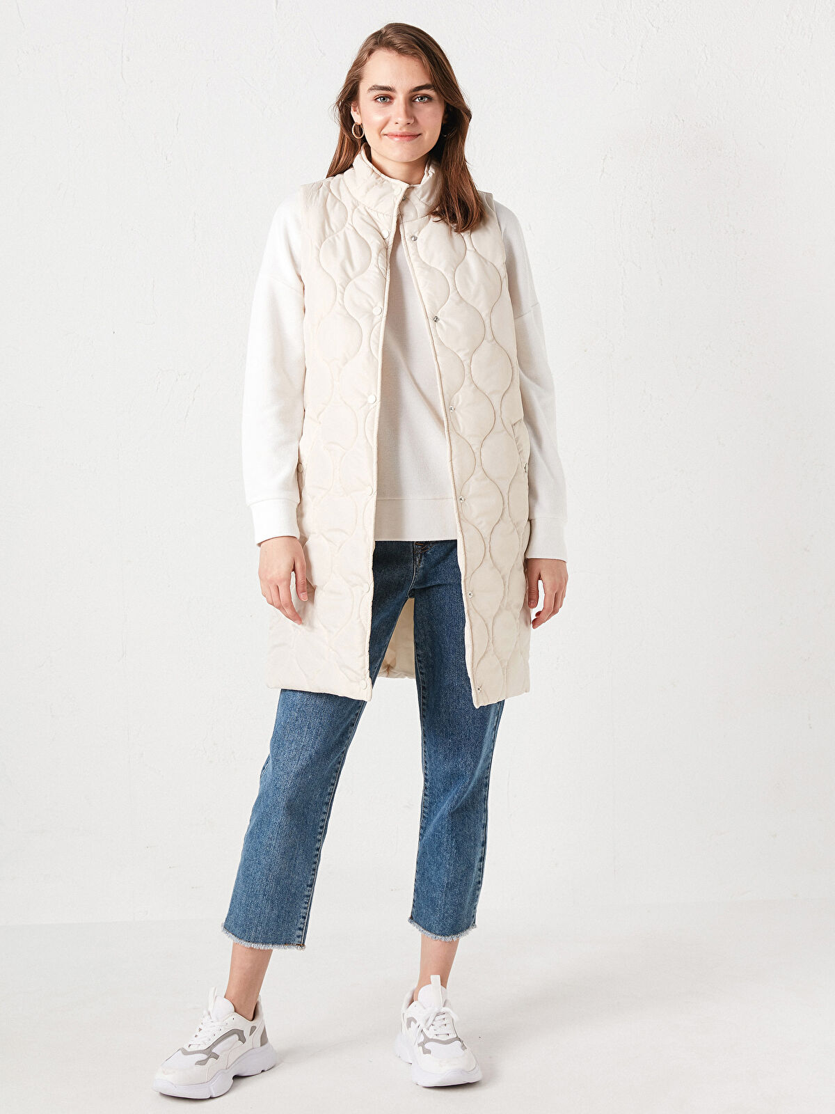 MODEST Dik Yaka Kendinden Desenli Kadın Yelek