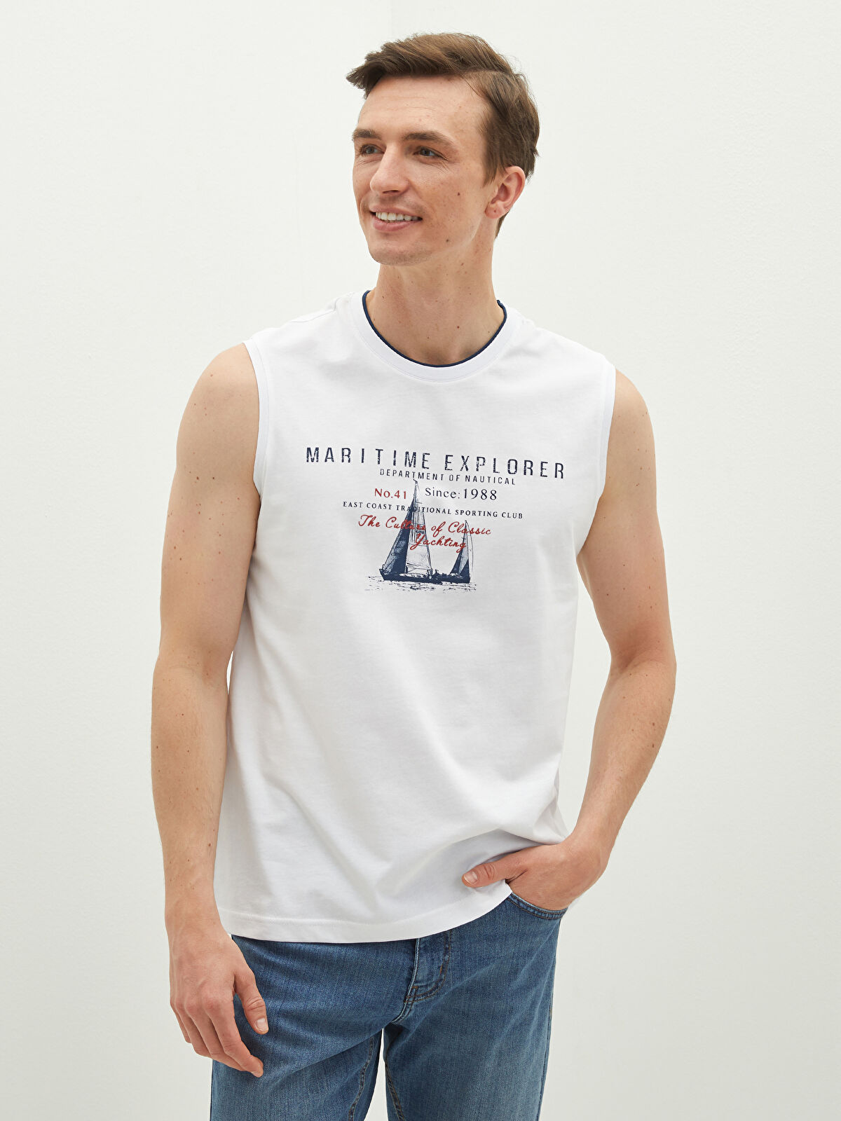 LCW CLASSIC Bisiklet Yaka Baskılı Pamuklu Erkek Atlet