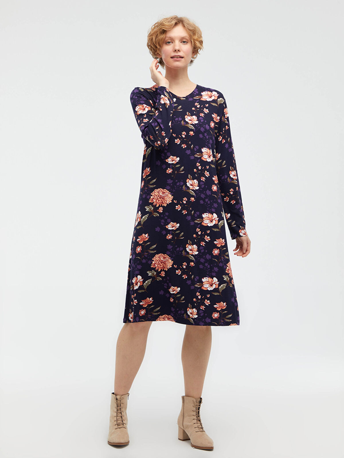 LCW GRACE Çiçek Desenli Esnek Viskon Elbise