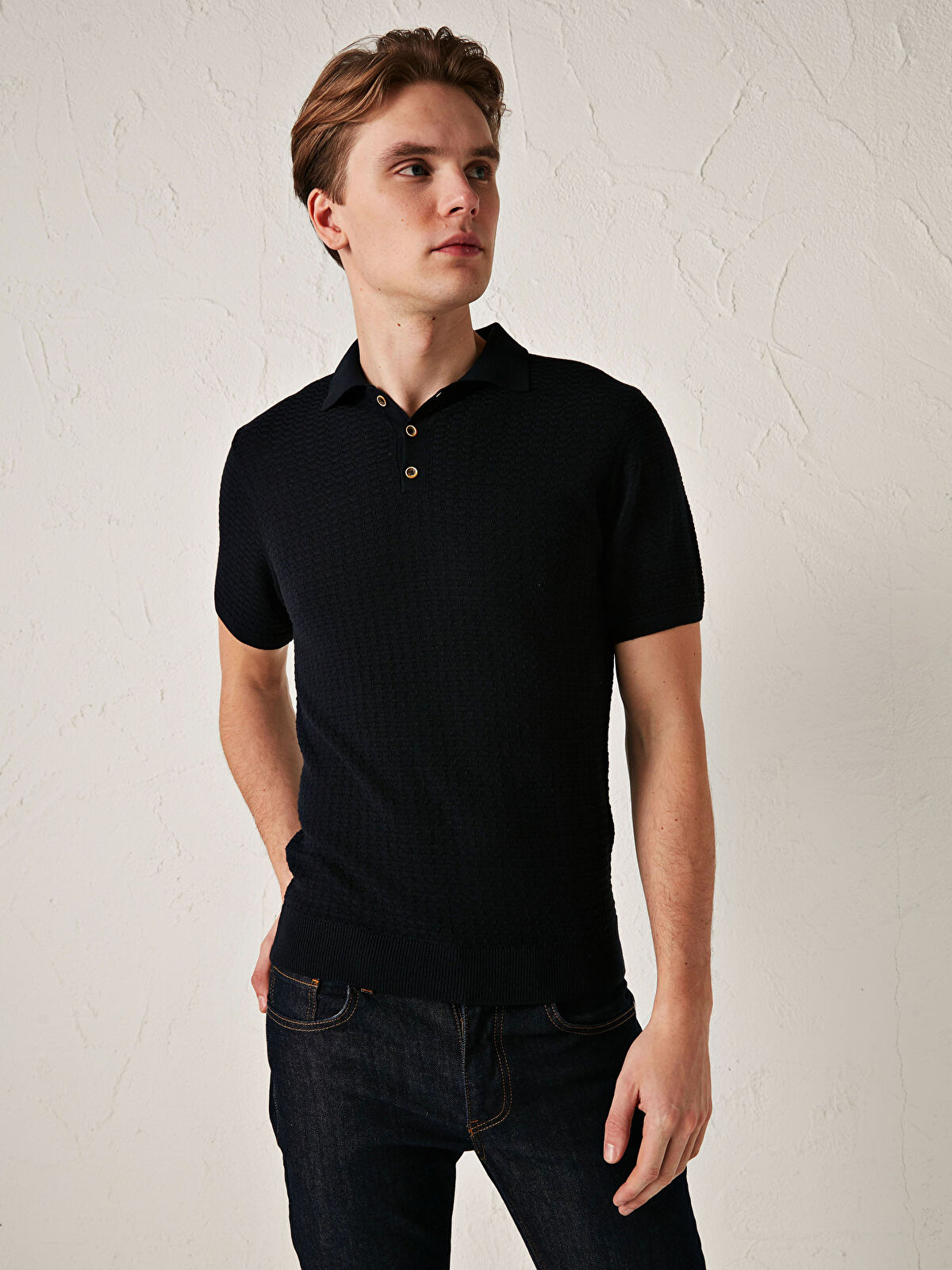 LCW CLASSIC Polo Yaka Kısa Kollu İnce Triko Kazak