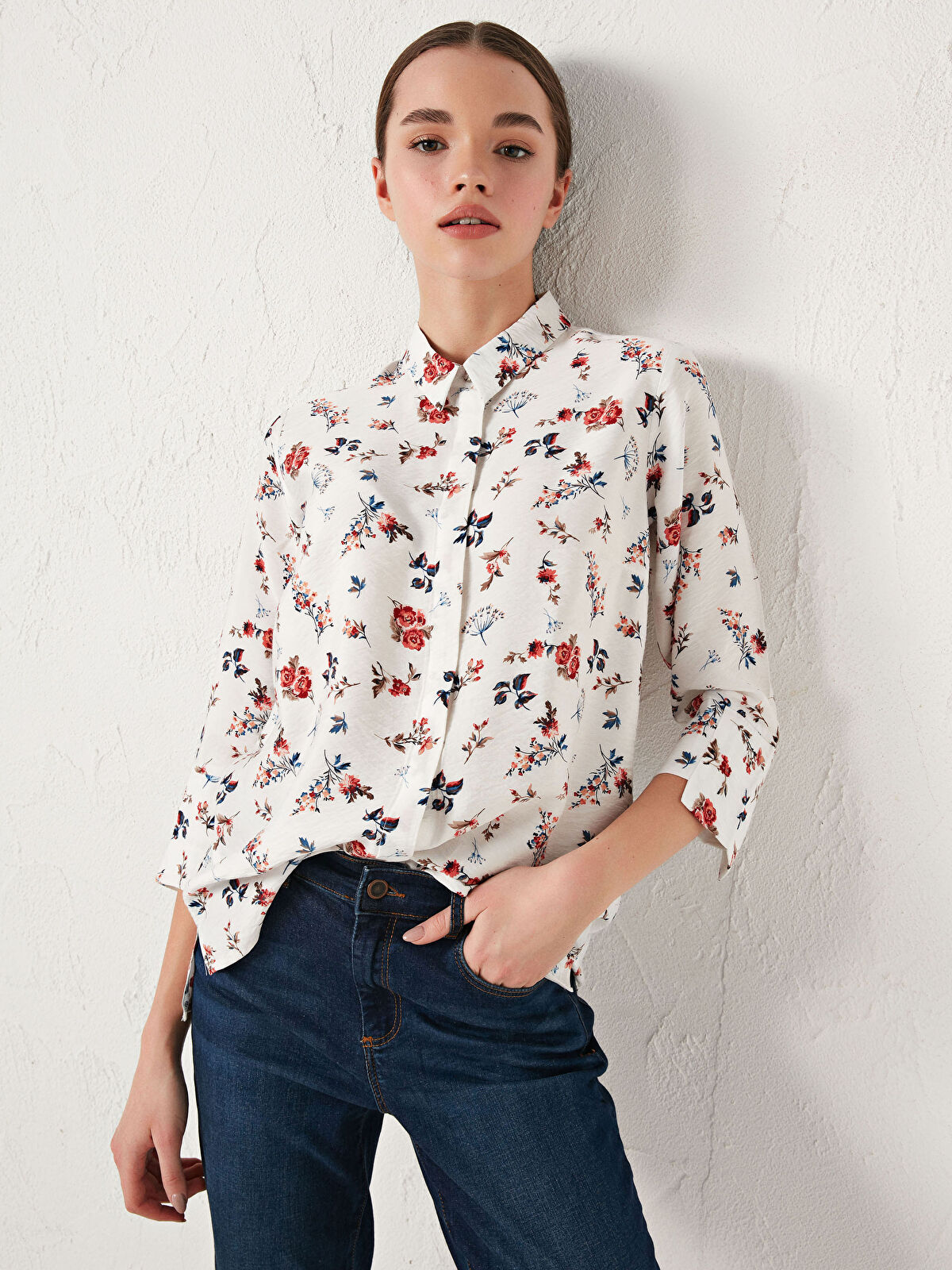 LCW GRACE Çiçek Baskılı Kadın Poplin Gömlek