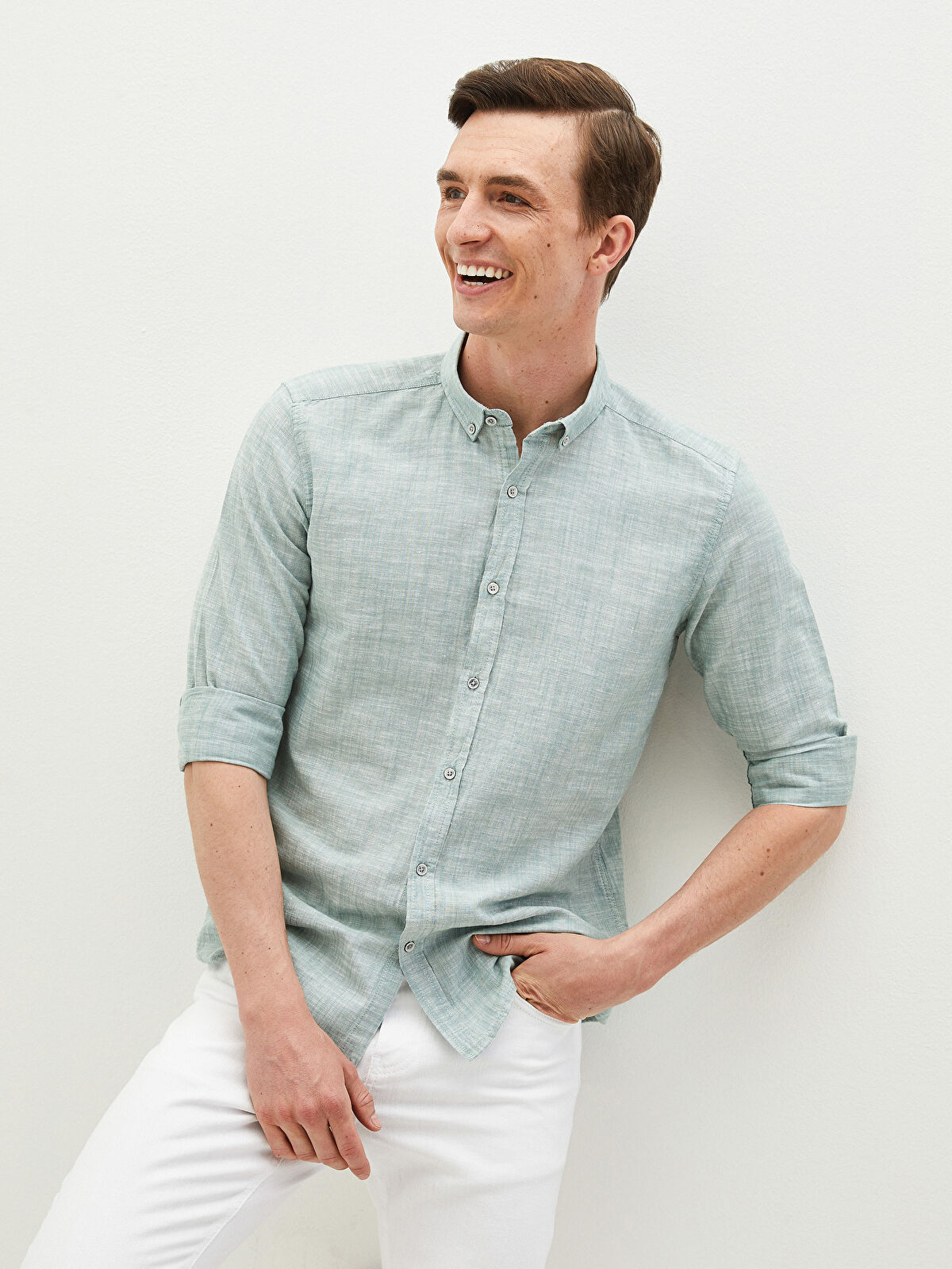 LCW VISION Slim Fit Uzun Kollu Keten Erkek Gömlek