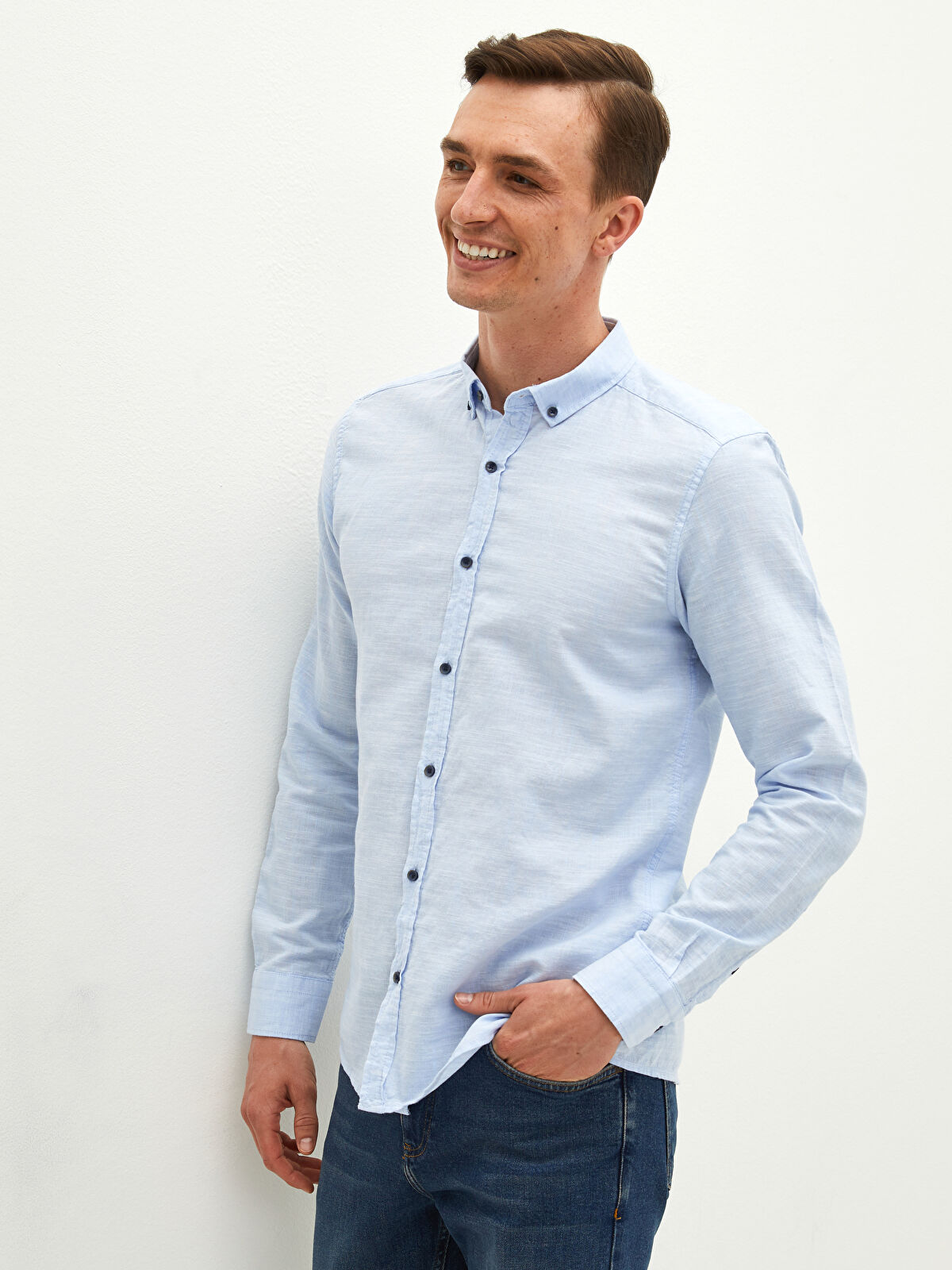 LCW VISION Slim Fit Uzun Kollu Keten Erkek Gömlek