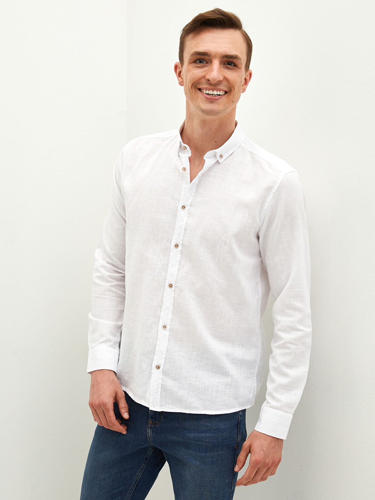 LCW VISION Slim Fit Uzun Kollu Keten Erkek Gömlek