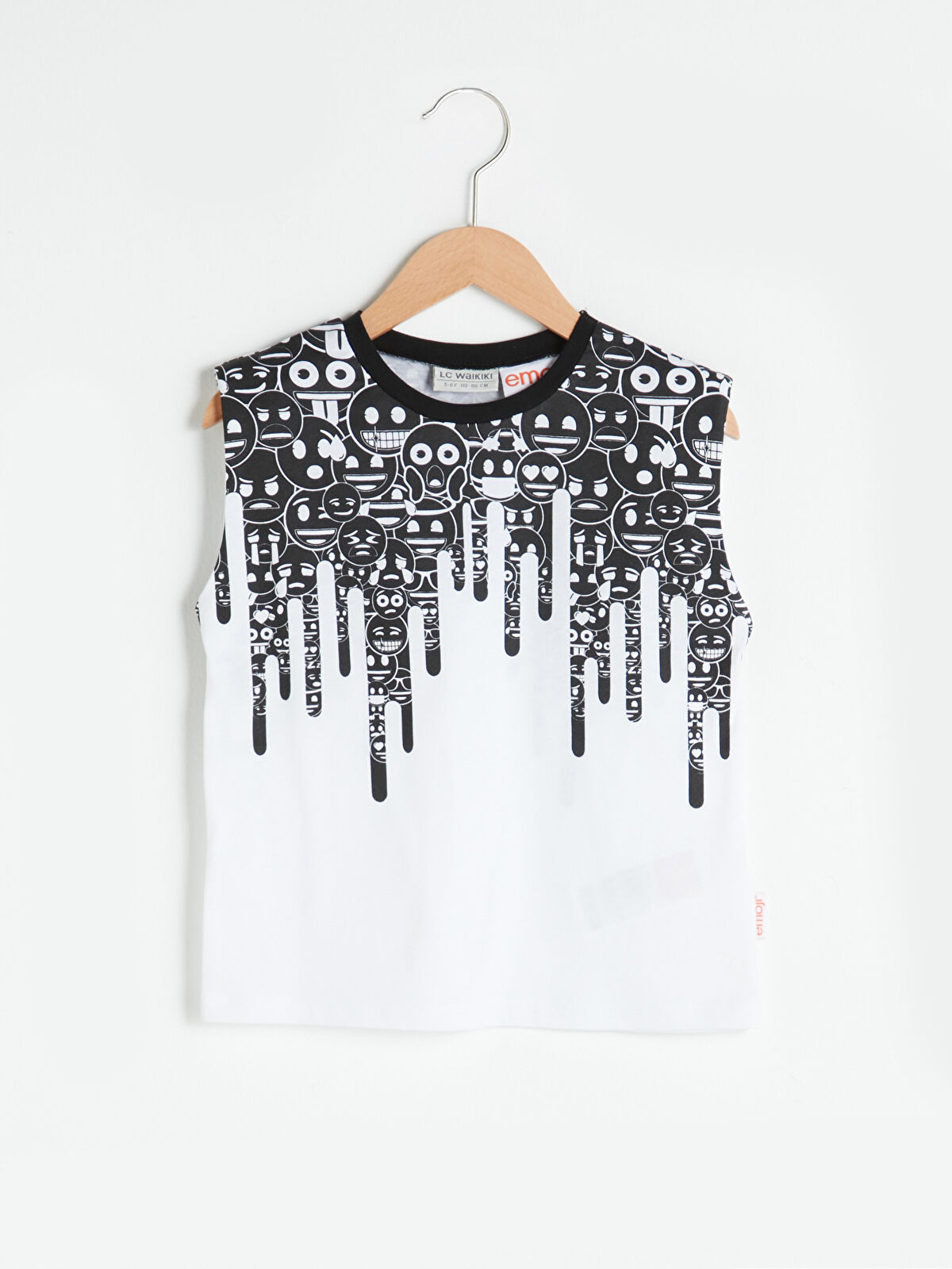 Bisiklet Yaka Emoji Baskılı Pamuklu Kız Çocuk Atlet