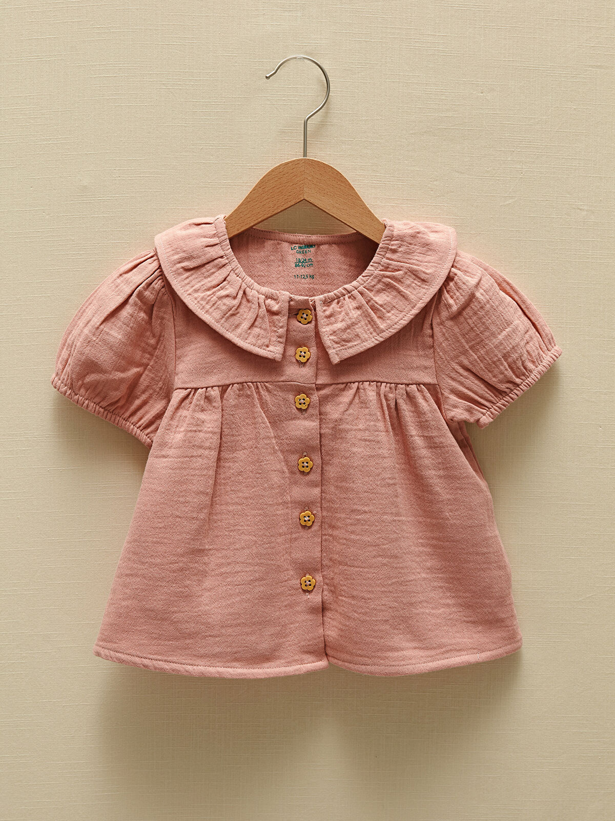 LCW GREEN Bebe Yaka Kısa Kollu Organik Pamuklu Basic Kız Bebek Gömlek LCW GREEN Bebe Yaka Kısa Kollu Organik Pamuklu Basic Kız Bebek Gömlek