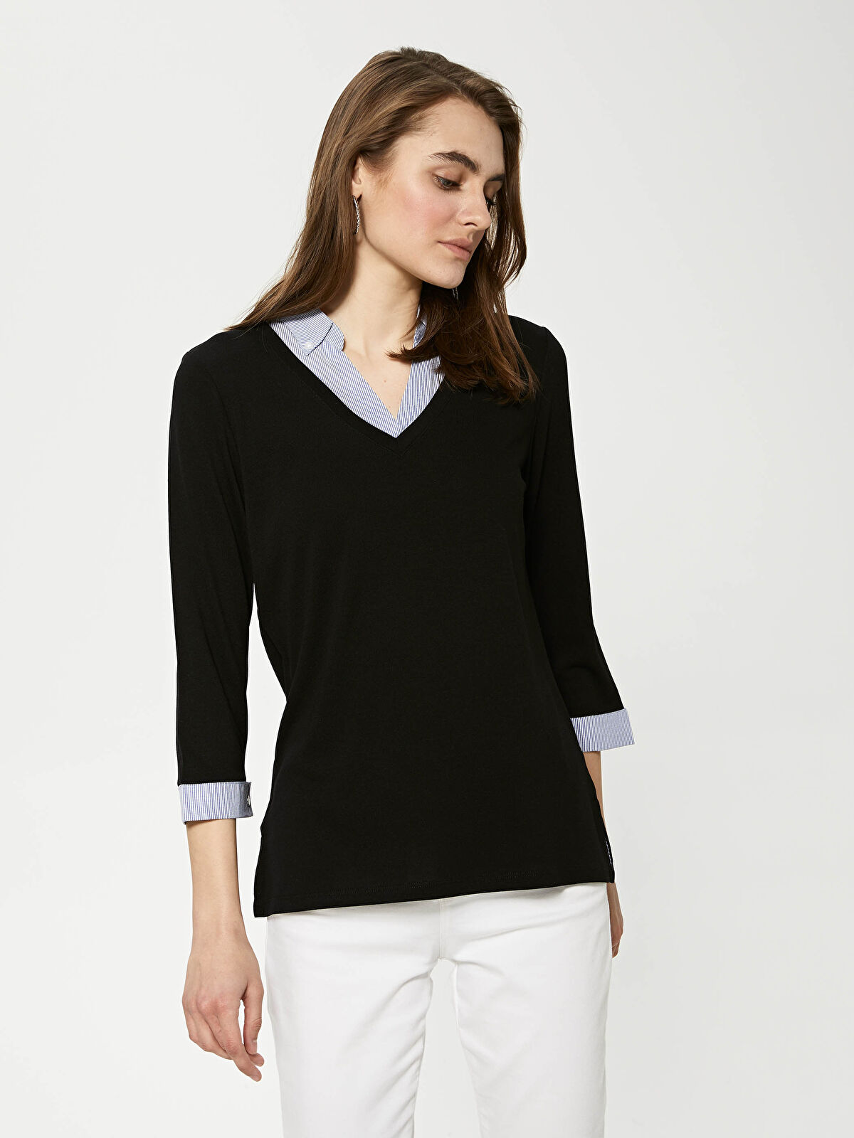 LCW BASIC Gömlek Yaka Çizgili Uzun Kollu Kadın Bluz