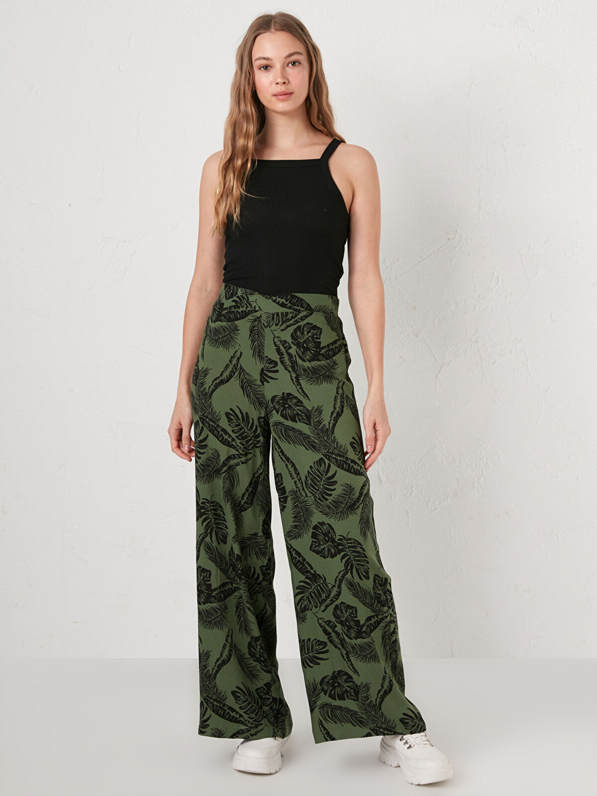 LCW CASUAL Beli Lastikli Baskılı Poplin Kadın Pantolon