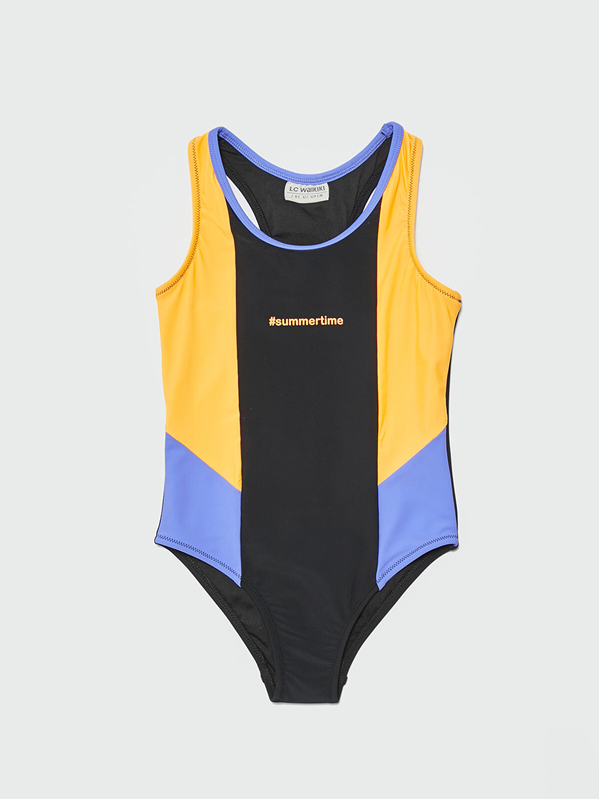 Esnek Kumaştan Renk Bloklu Kız Çocuk Mayo