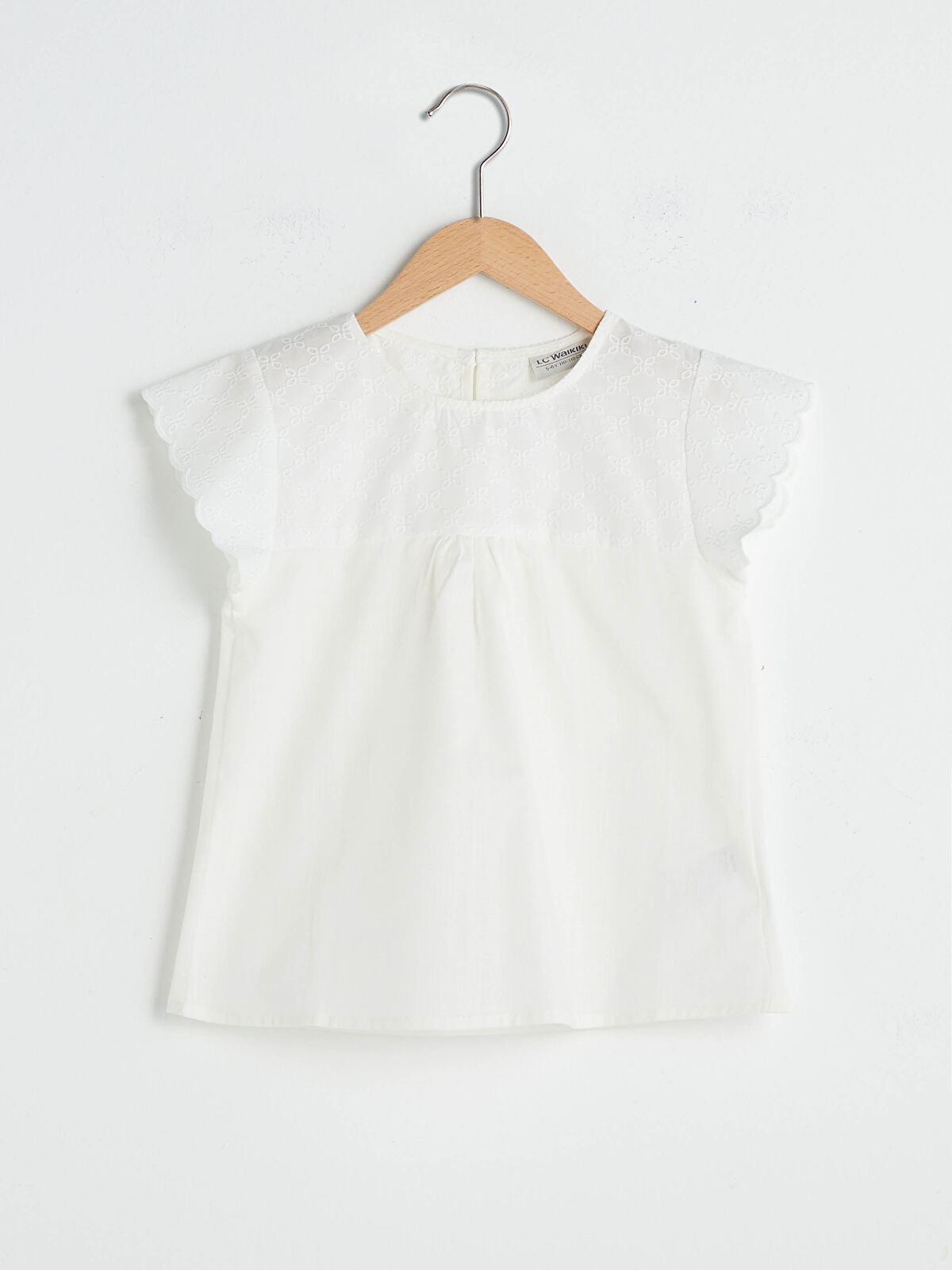 Bisiklet Yaka Nakış Detaylı Kısa Kollu Poplin Kız Çocuk Bluz