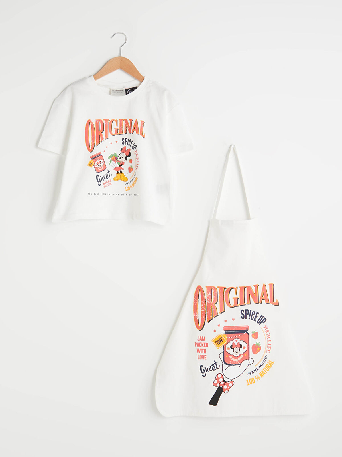 Bisiklet Yaka Minnie Mouse Baskılı Kısa Kollu Kız Çocuk Tişört ve Mutfak Önlüğü Bisiklet Yaka Minnie Mouse Baskılı Kısa Kollu Kız Çocuk Tişört ve Mutfak Önlüğü