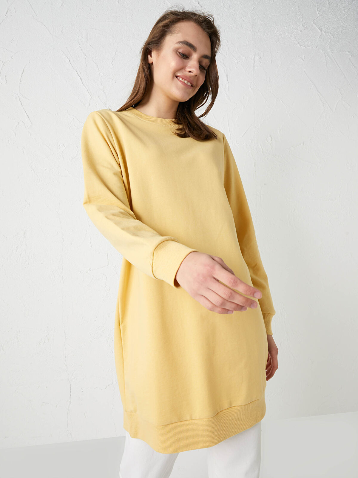 LCW GREEN MODEST Bisiklet Yaka Düz Uzun Kollu Kadın Tunik