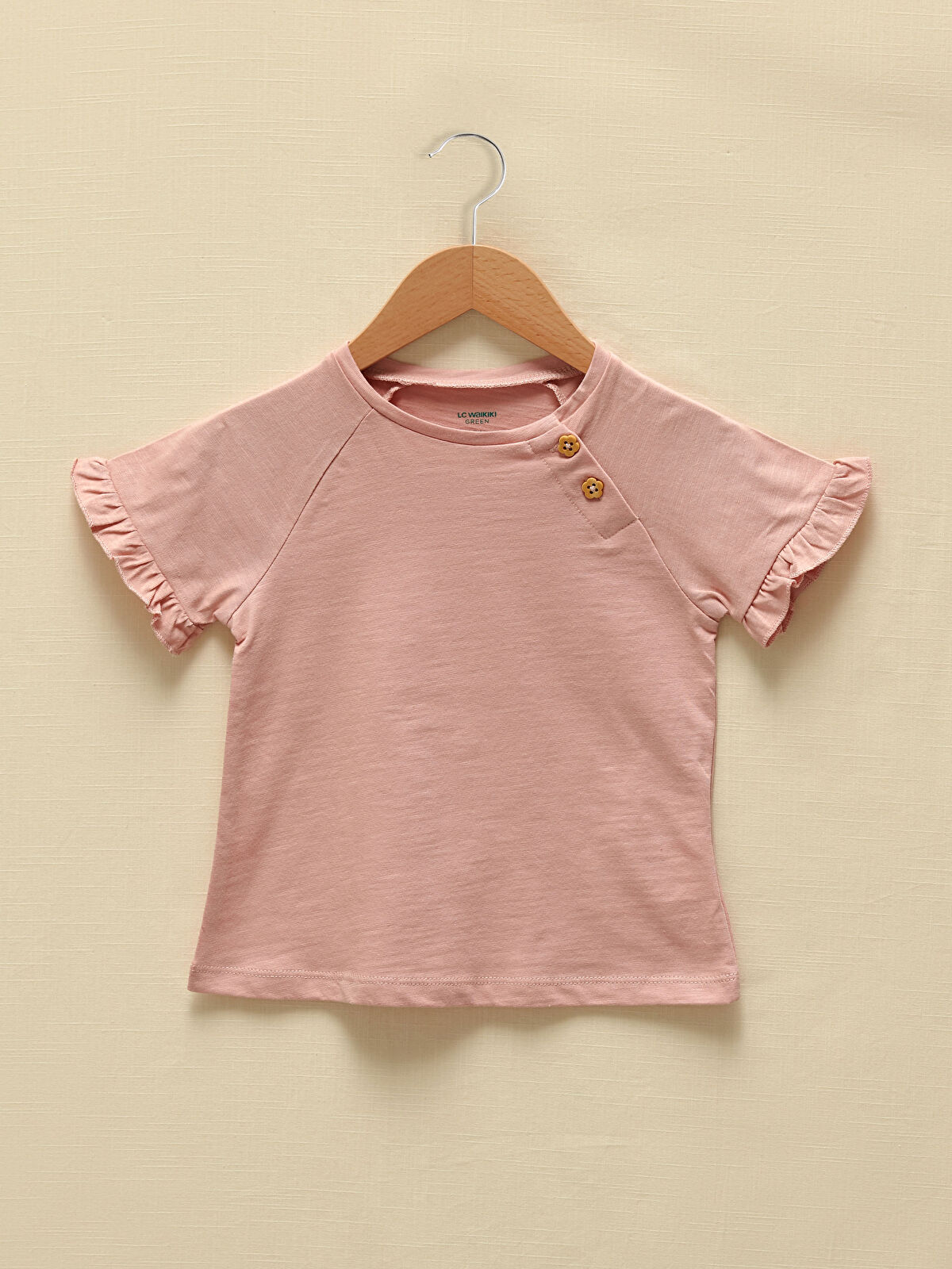 LCW GREEN Bisiklet Yaka Kısa Kol Organik Pamuklu Basic Kız Bebek Bluz