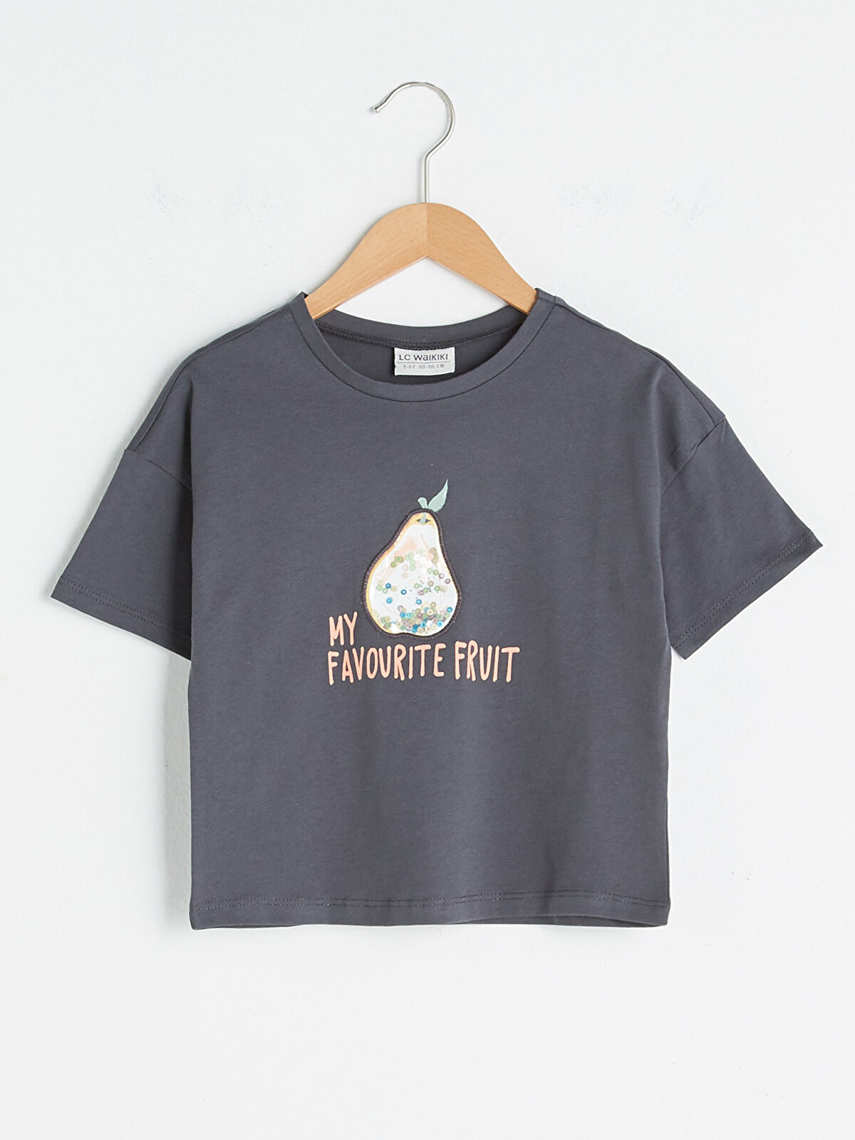 Bisiklet Yaka Baskılı Aplike Nakışlı Kısa Kollu Kız Çocuk Tişört