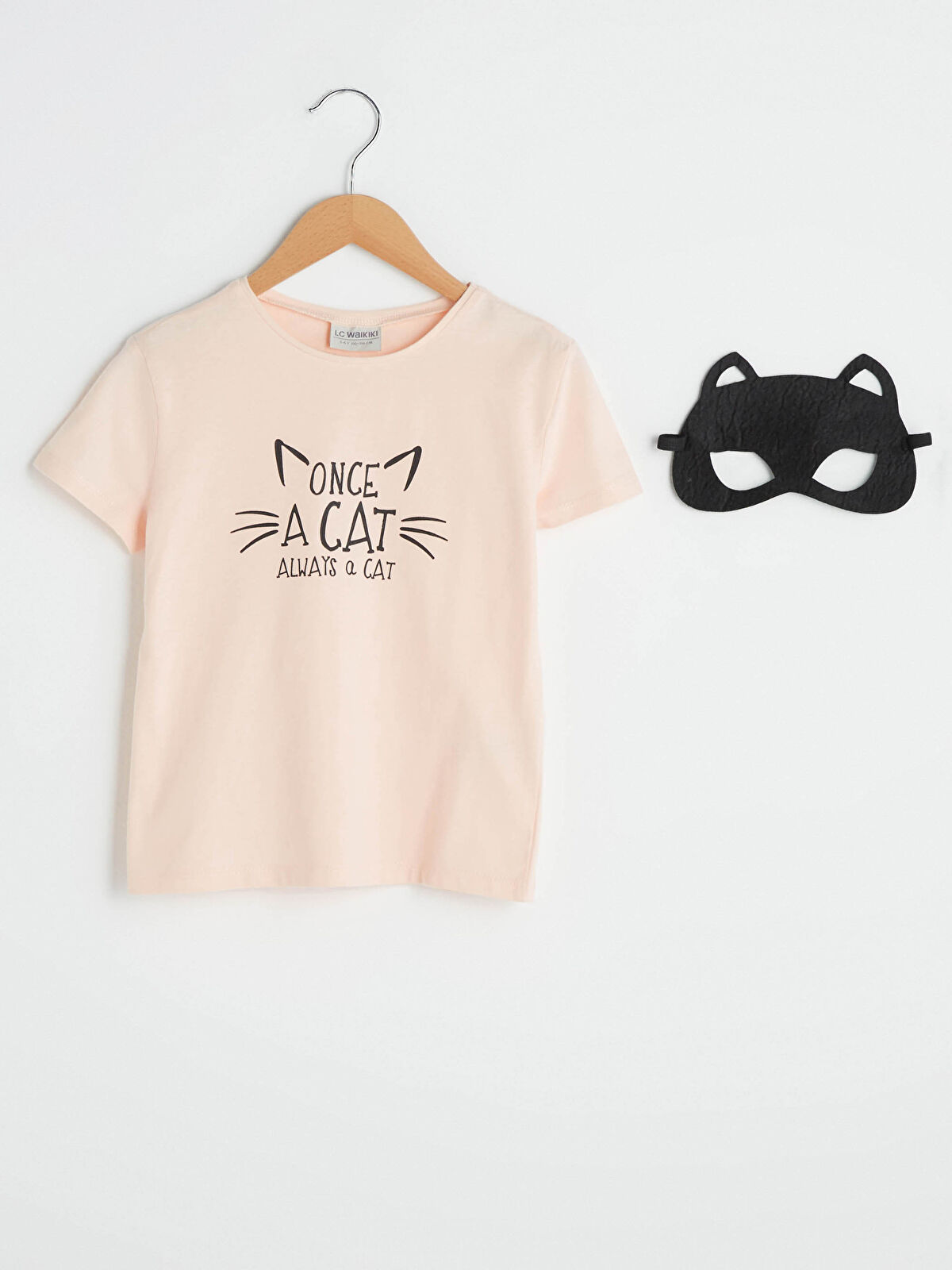 Bisiklet Yaka Baskılı Kısa Kollu Kız Çocuk Tişört ve Maske
