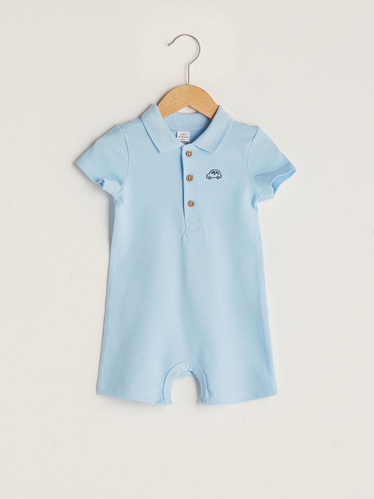 Polo Yaka Kısa Kollu Nakış Detaylı Erkek Bebek Tulum