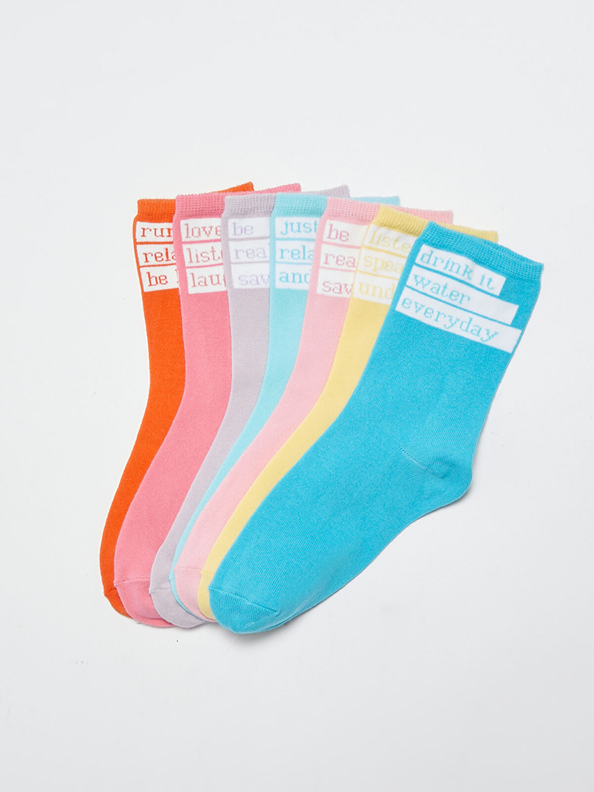 LCW DREAM Slogan Baskılı Pamuklu Kadın Soket Çorap 7'li