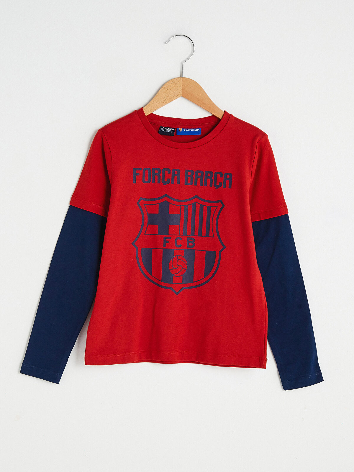 Bisiklet Yaka Barcelona Baskılı Uzun Kollu Erkek Çocuk Taraftar Tişört
