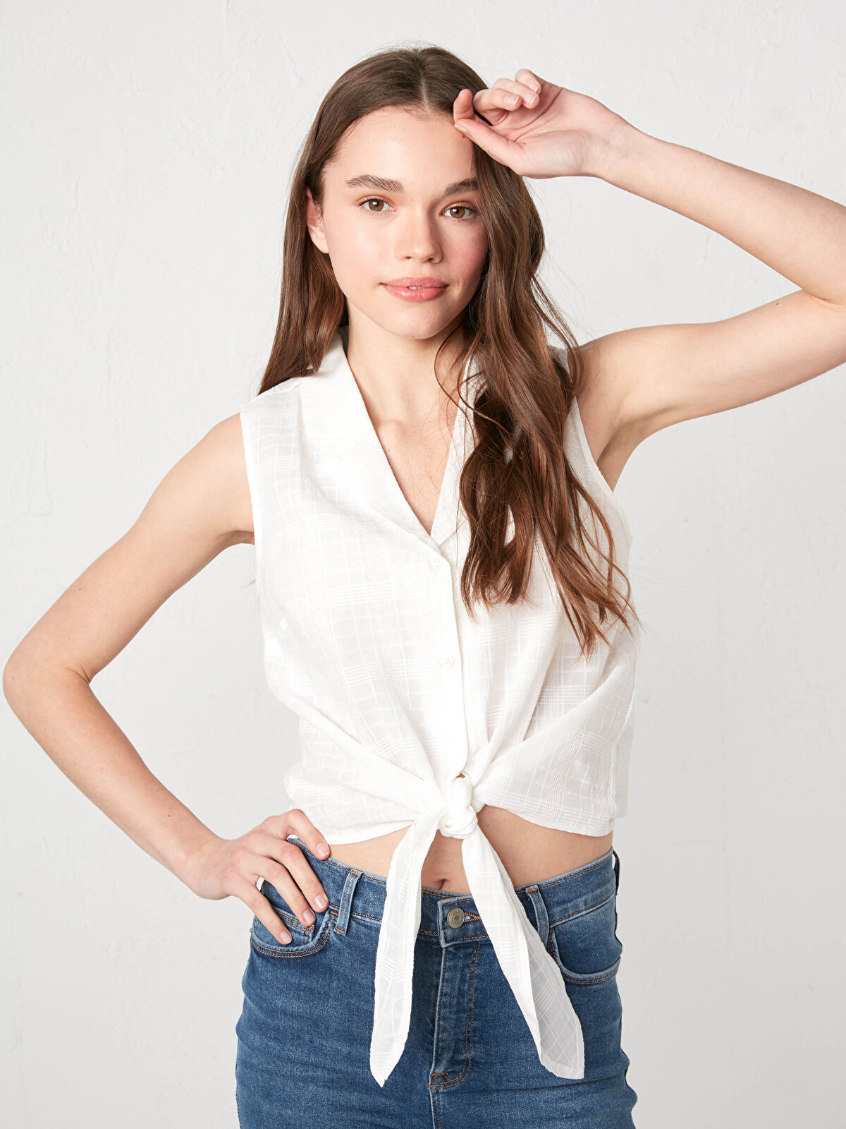 LCW CASUAL Desenli Beli Bağlama Detaylı Dobby Kumaş Kadın Gömlek