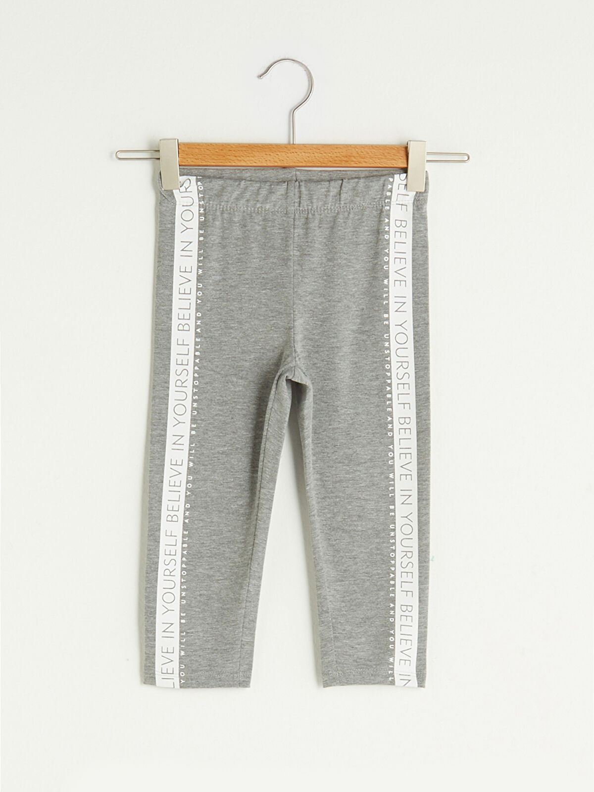 Beli Lastikli Yazı Baskılı Kız Çocuk Tayt