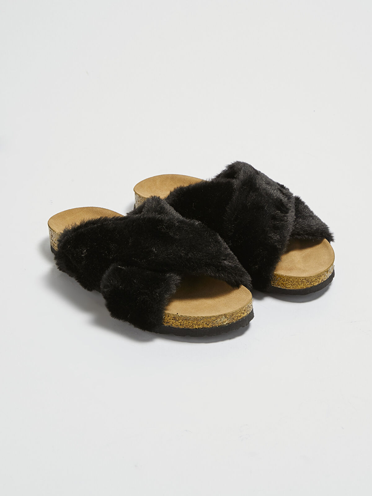 Tüylü Çapraz Bant Kadın Ev Terliği