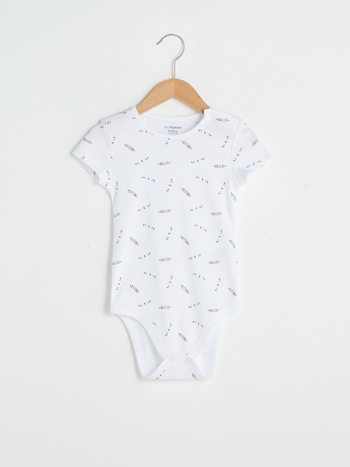 Bisiklet Yaka Kısa Kollu Yazı Baskılı Kız Bebek Çıtçıtlı Body