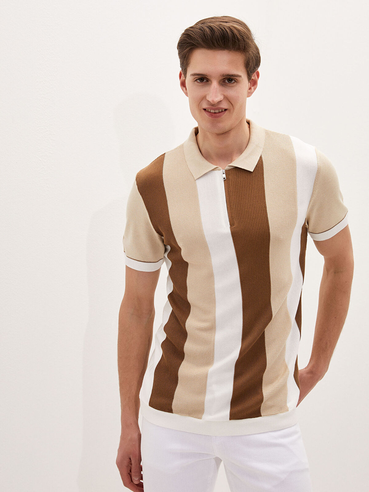 LCW VISION Polo Yaka Kısa Kollu Çizgili Erkek Triko Kazak