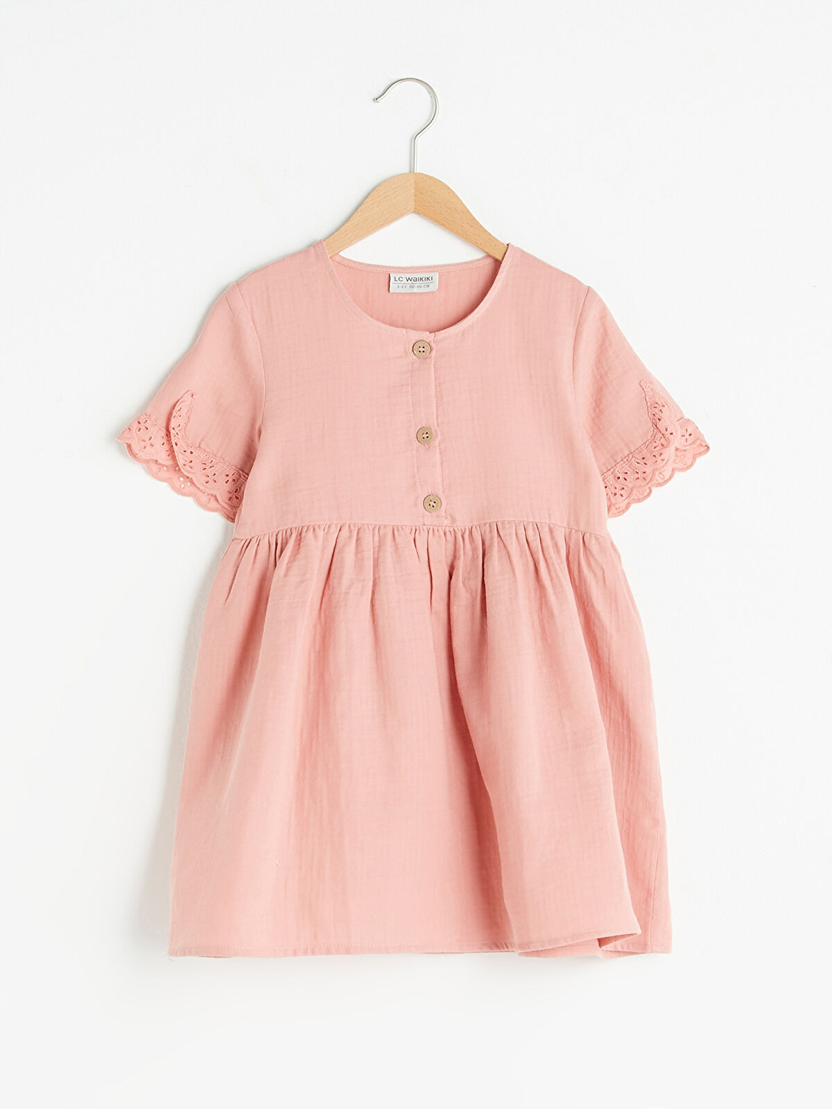 Bisiklet Yaka Fisto Detaylı Kısa Kollu Pamuklu Kız Çocuk Elbise