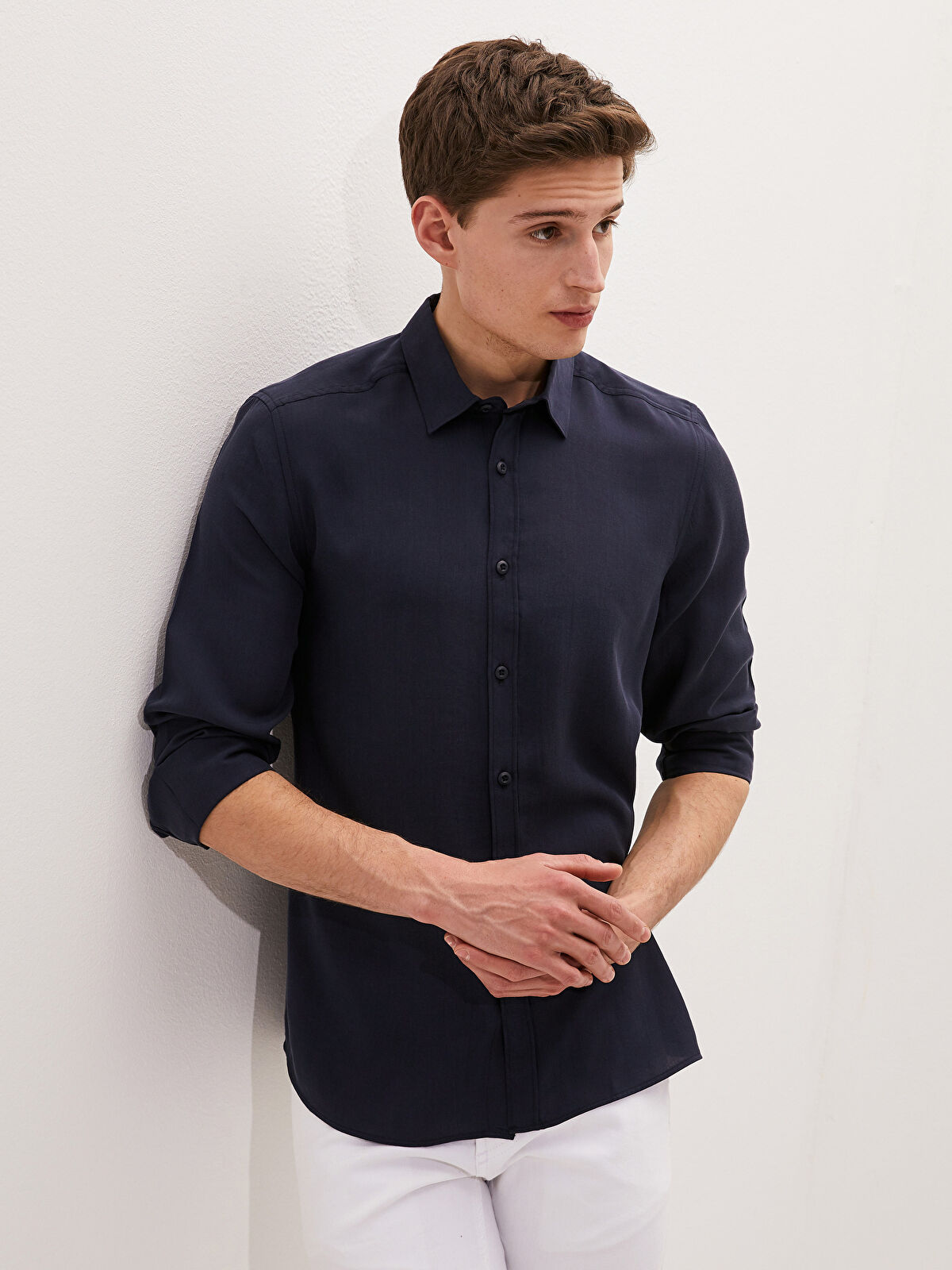 LCW CASUAL Slim Fit Uzun Kollu Gabardin Erkek Gömlek