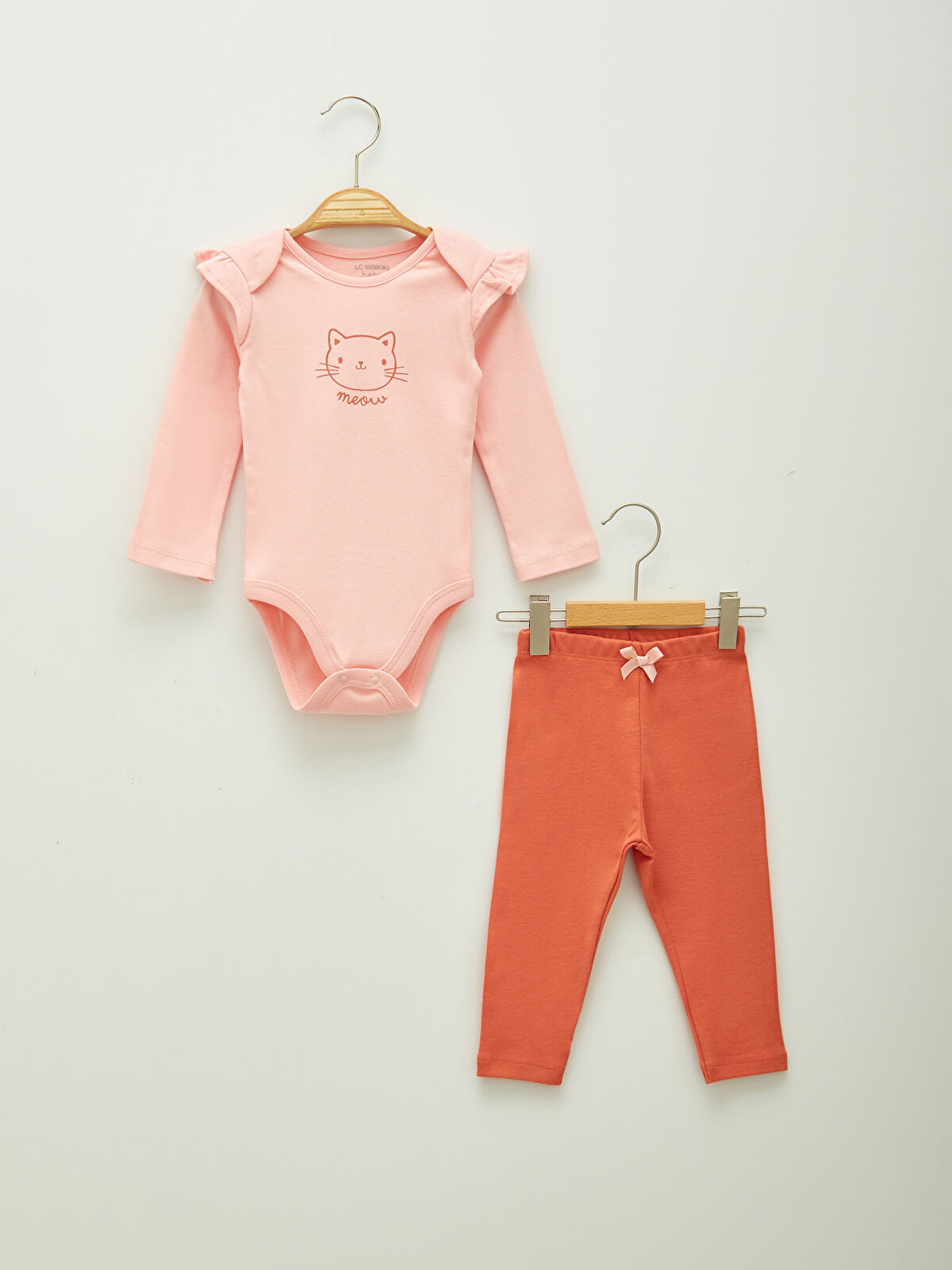 Bisiklet Yaka Uzun Kollu Baskılı Kız Bebek Çıtçıtlı Body ve Tayt 2'li Takım