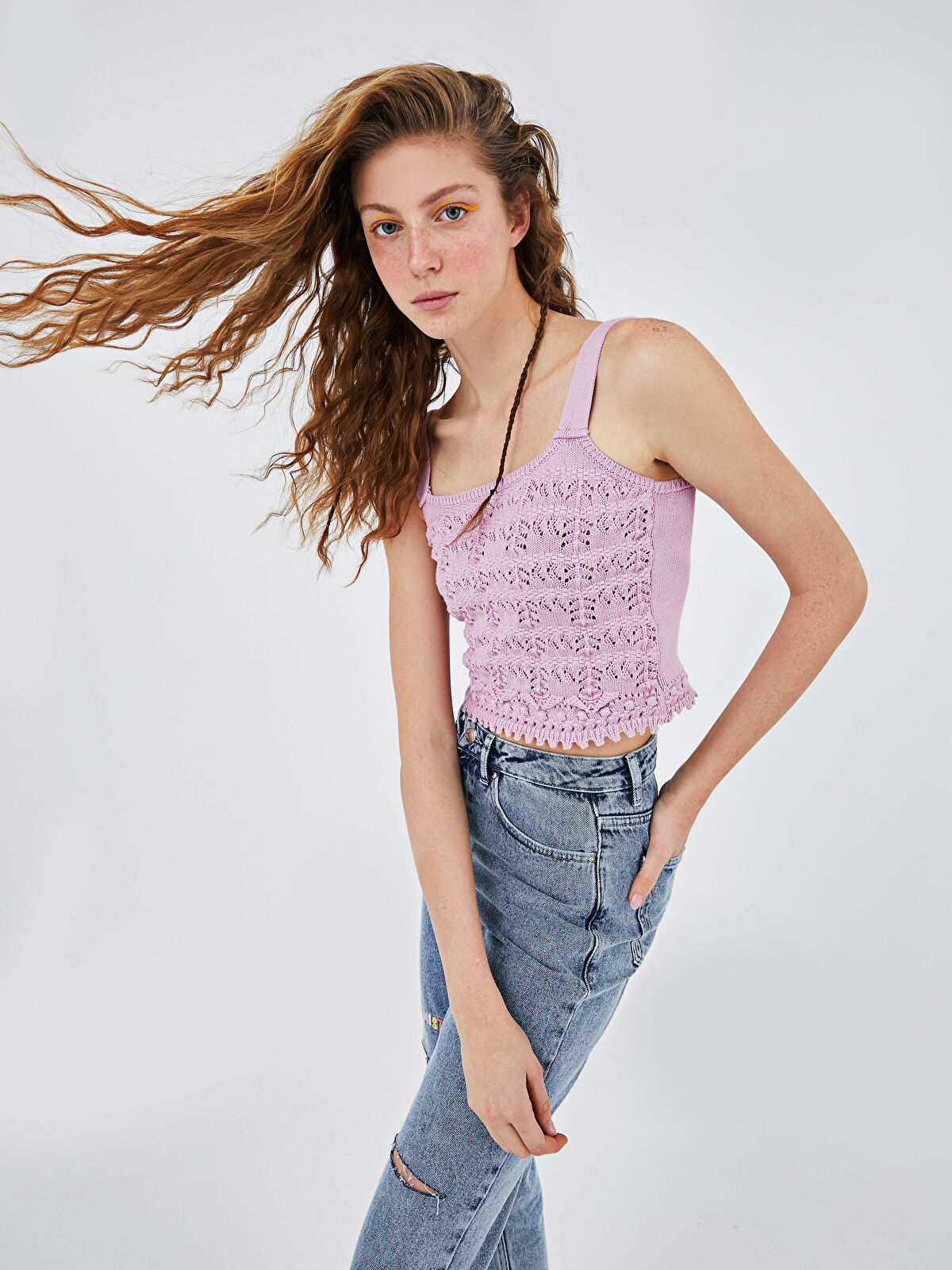 XSIDE U Yaka Desenli Kadın Triko Kolsuz Kazak