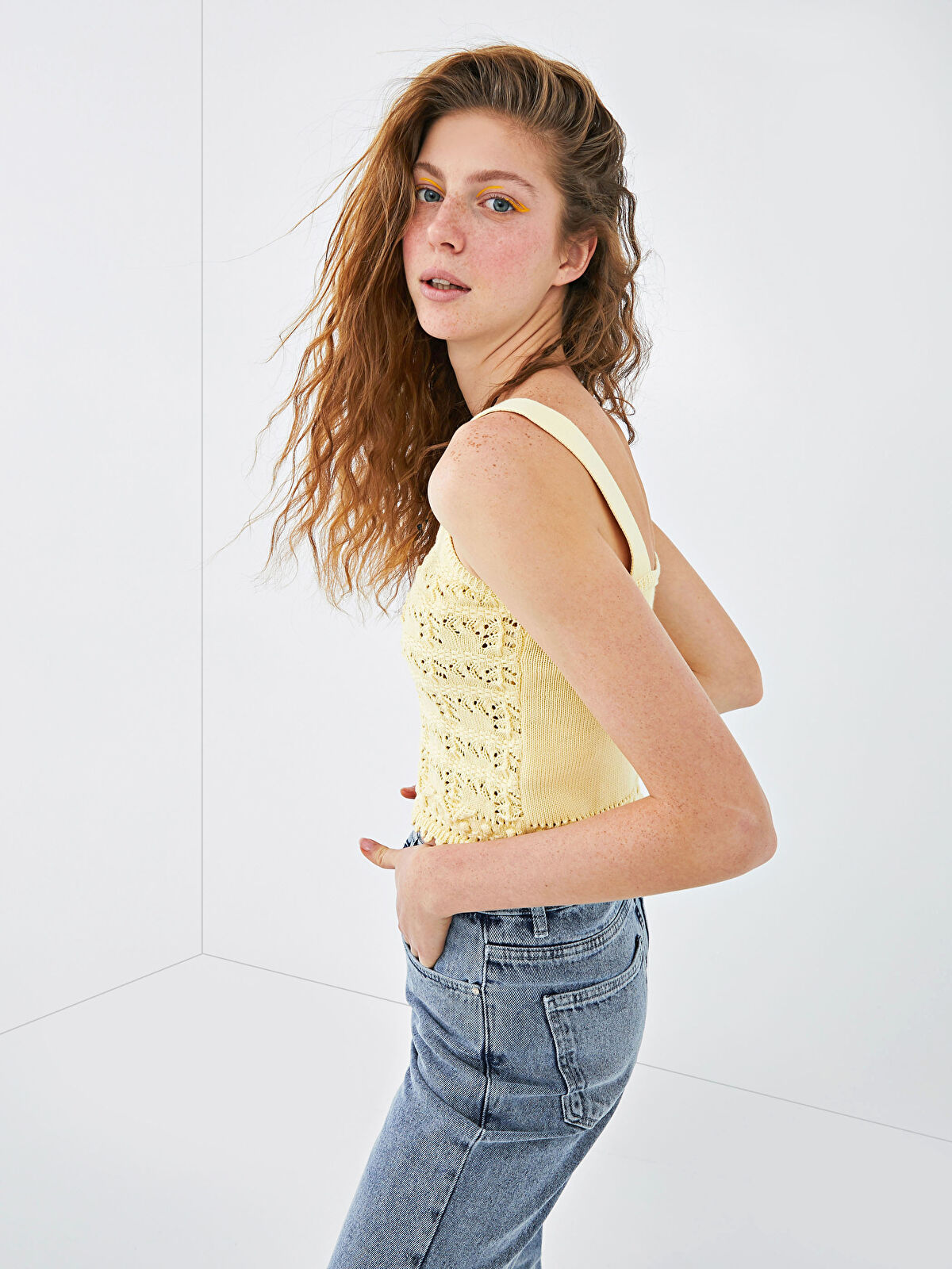 XSIDE U Yaka Desenli Kadın Triko Kolsuz Kazak