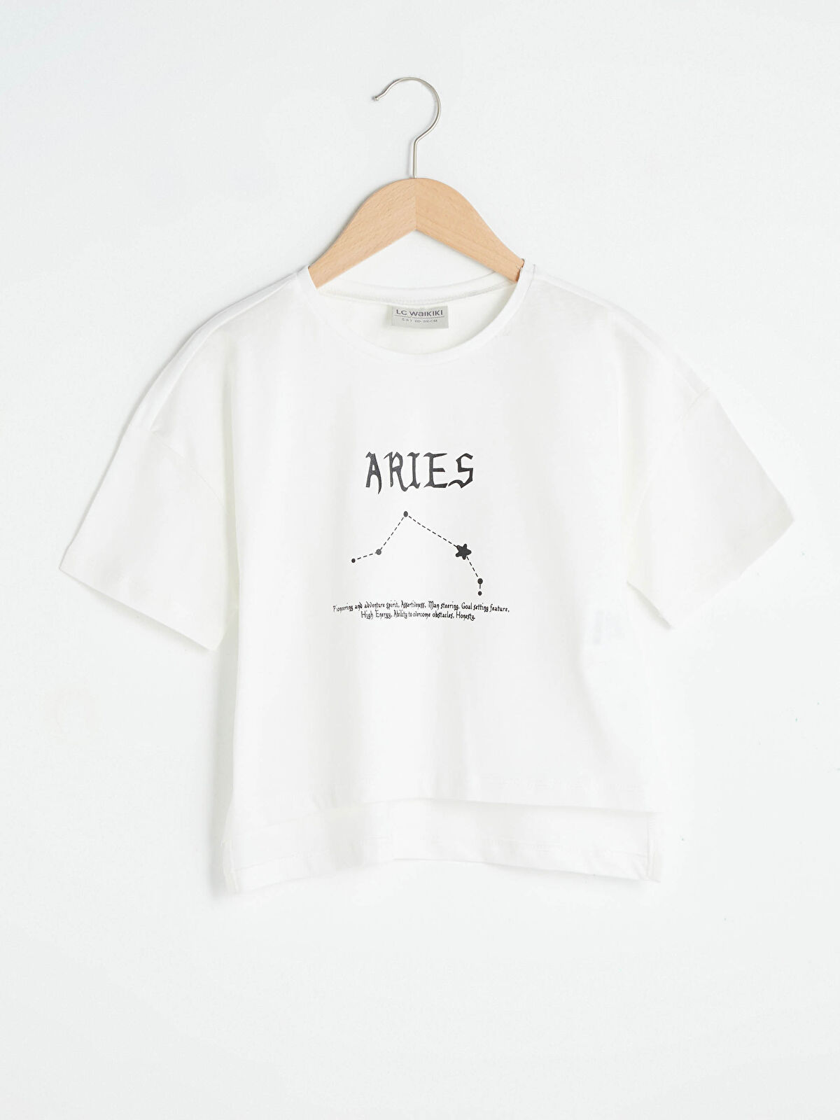 Bisiklet Yaka Koç Burç Baskılı Kısa Kollu Kız Çocuk Tişört