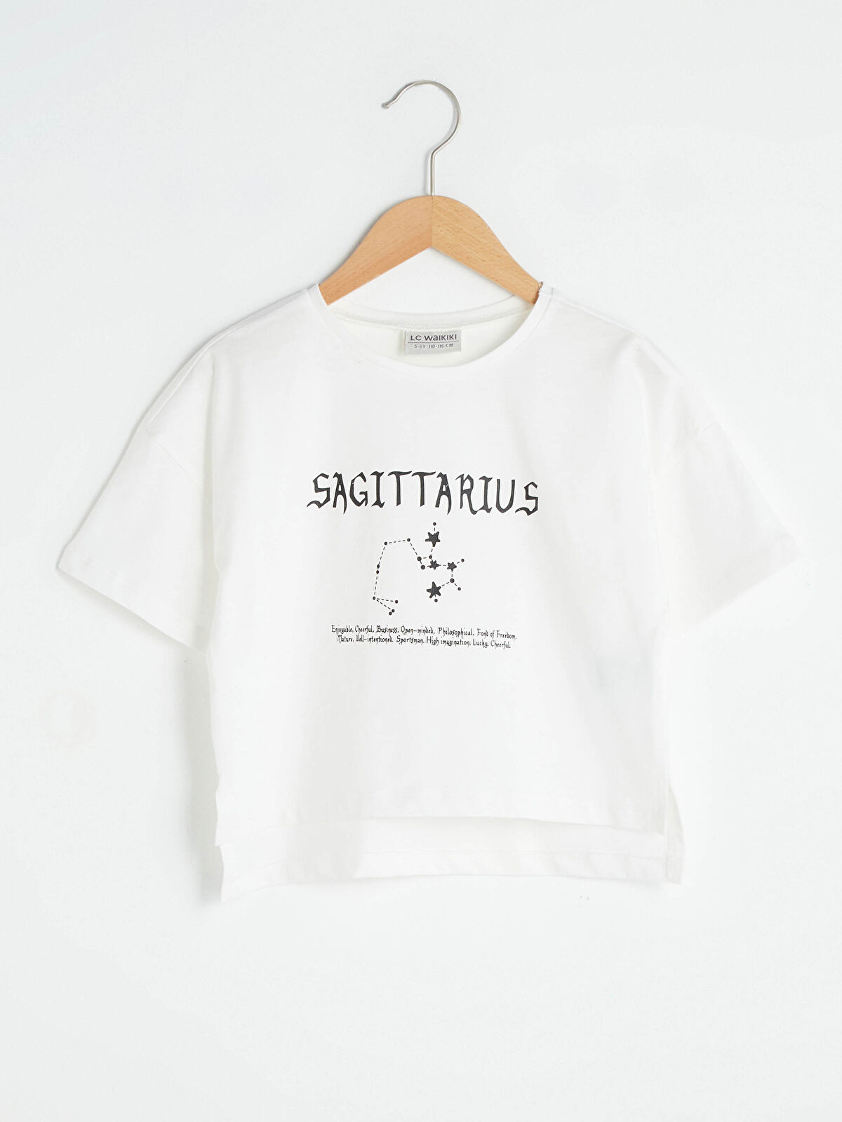 Bisiklet Yaka Yay Burç Baskılı Kısa Kollu Kız Çocuk Tişört