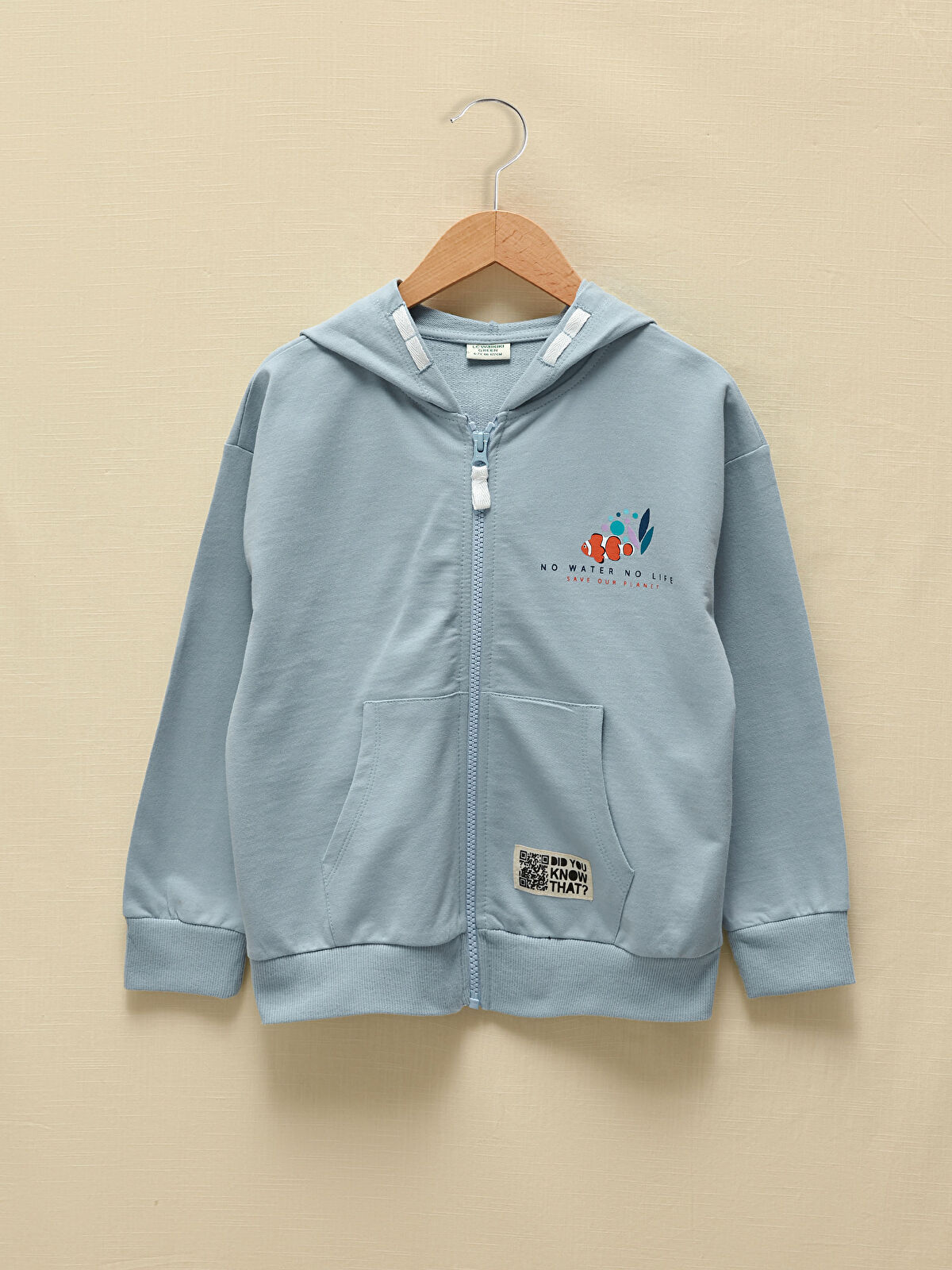 LCW GREEN Kapüşonlu Baskılı Uzun Kollu Organik Pamuklu Kız Çocuk Fermuarlı Sweatshirt