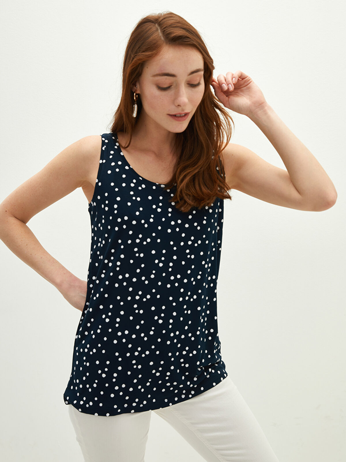 LCW BASIC U Yaka Askılı Puantiye Desenli Kadın Atlet