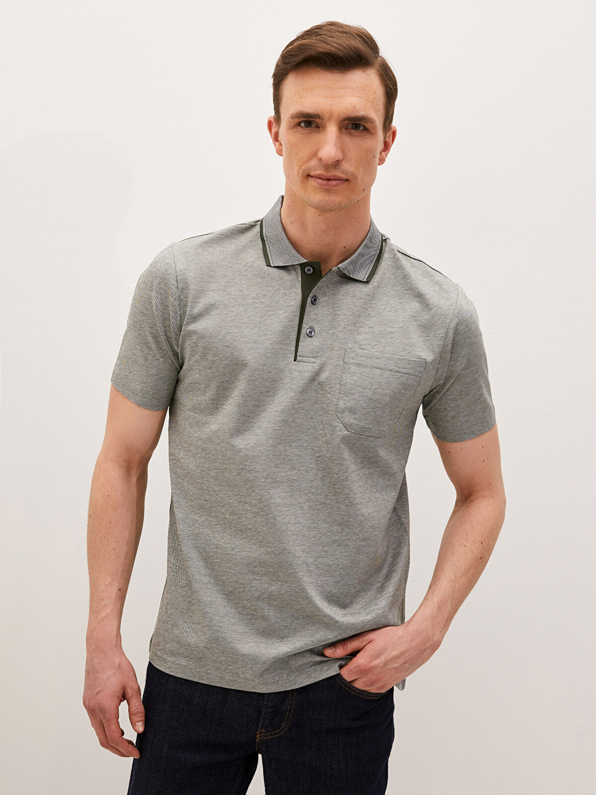 LCW CLASSIC Merserize Polo Yaka Kısa Kollu Desenli Erkek Tişört