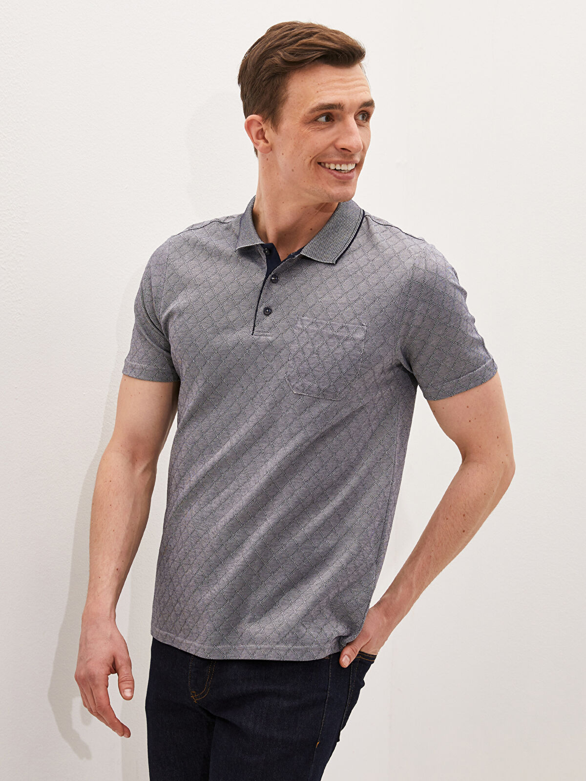 LCW CLASSIC Merserize Polo Yaka Kısa Kollu Desenli Erkek Tişört