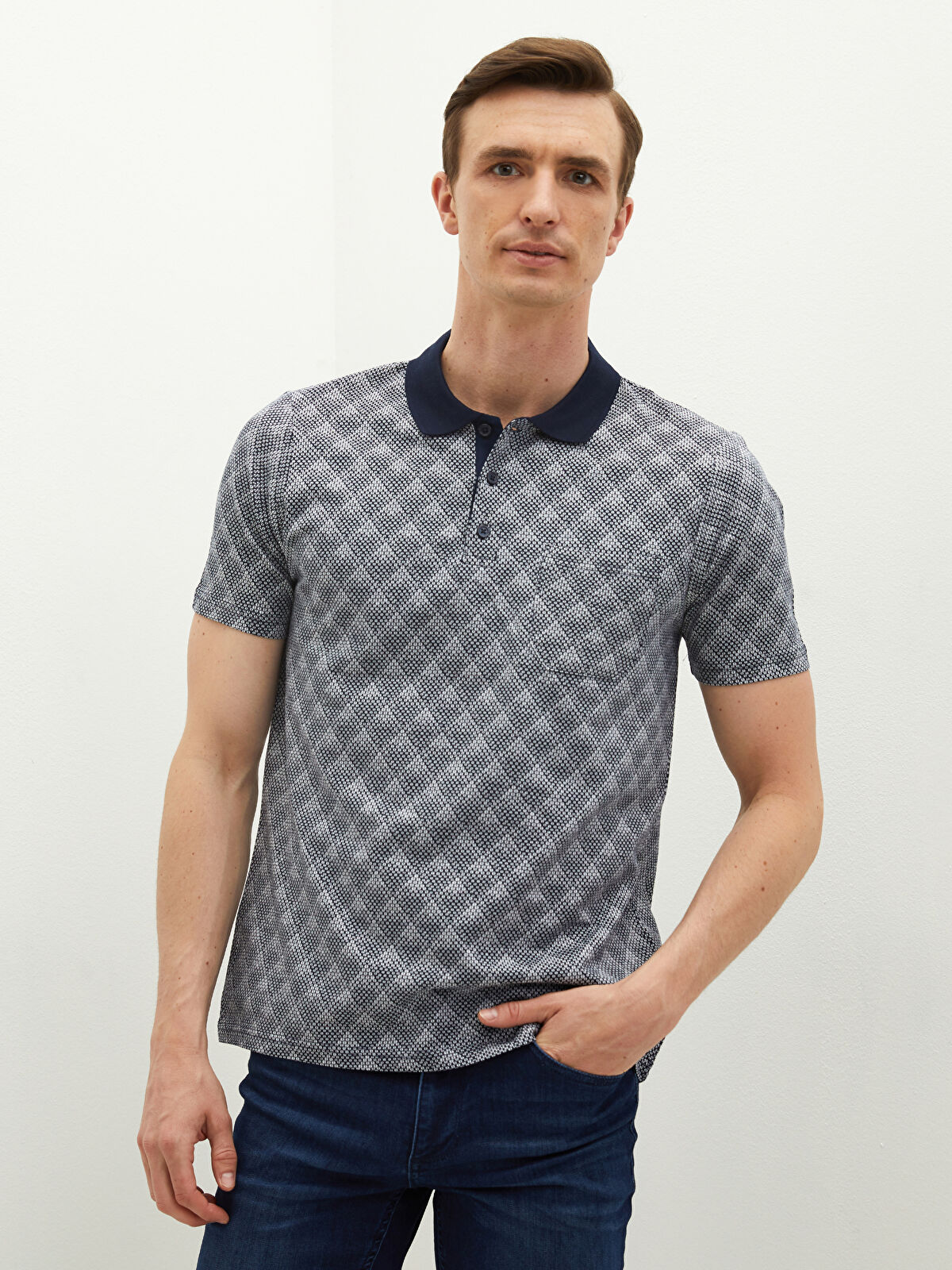 LCW CLASSIC Merserize Polo Yaka Kısa Kollu Desenli Erkek Tişört