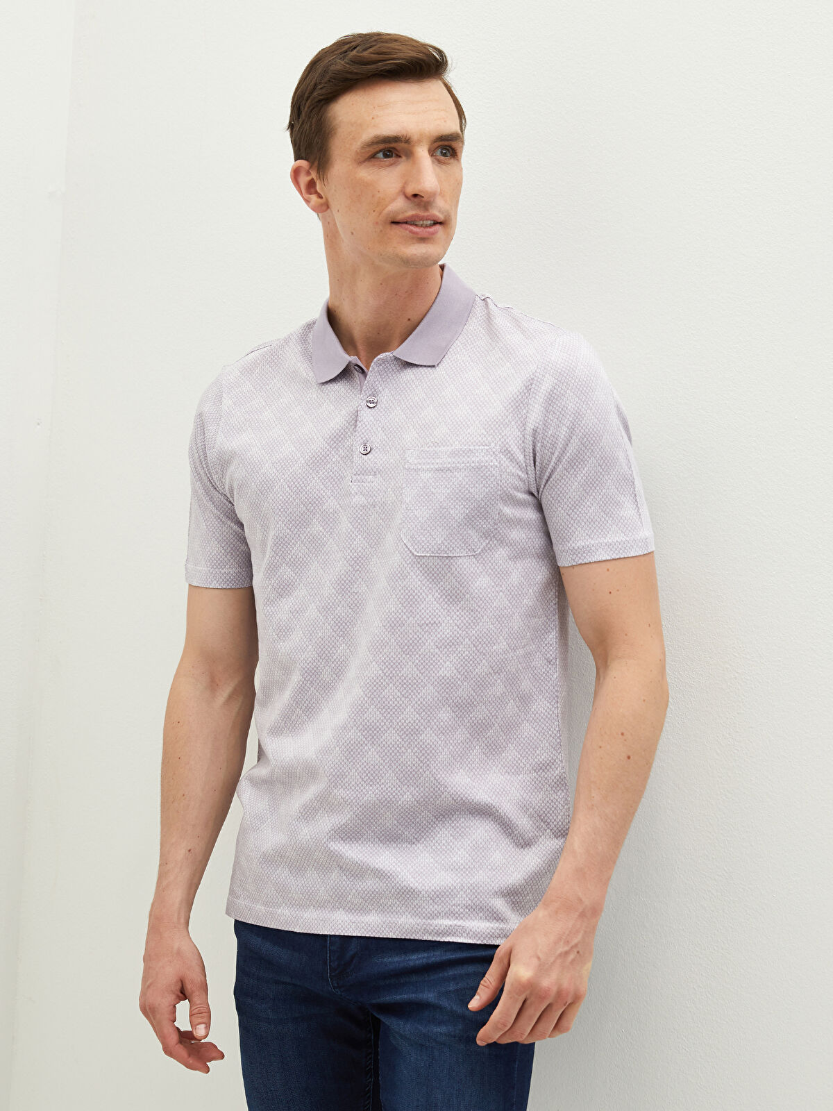 LCW CLASSIC Merserize Polo Yaka Kısa Kollu Desenli Erkek Tişört